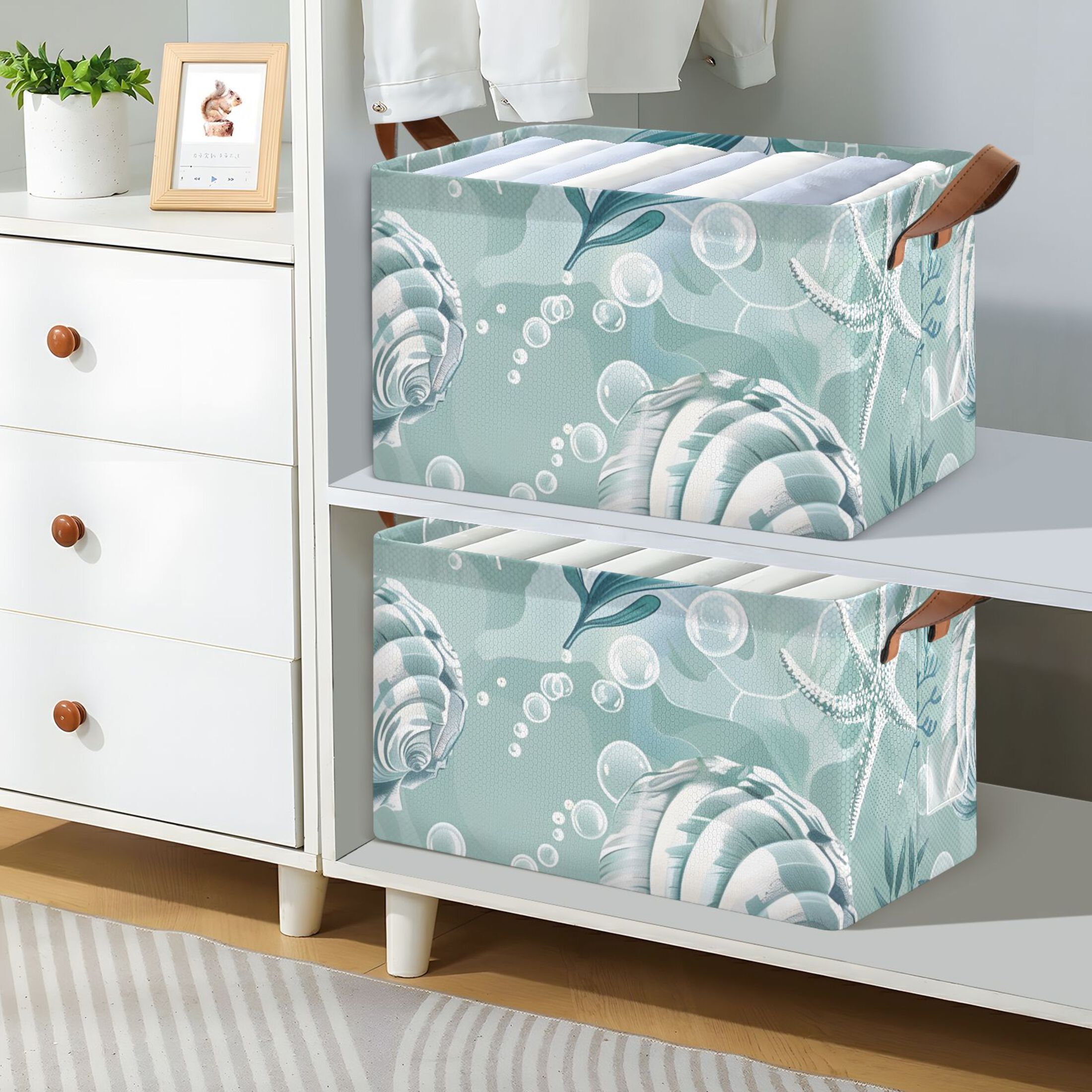 Seashells Algae Bubbles Foldable Storage Large Fabric Storage Baskets ...