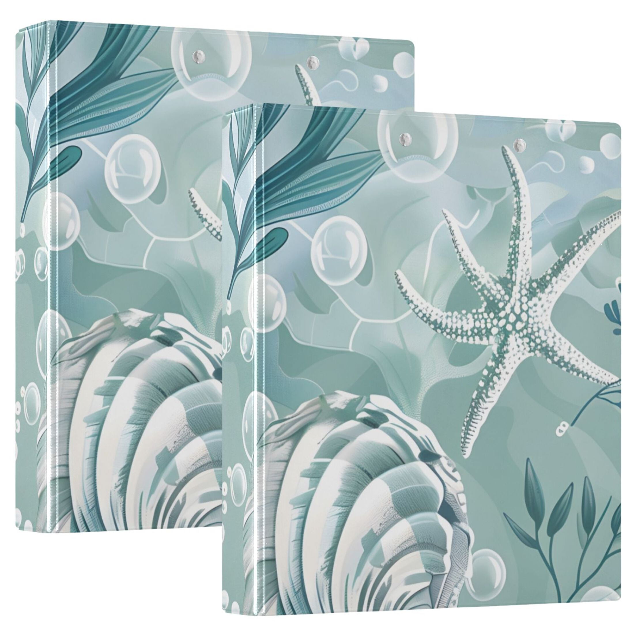 Seashells Algae and Bubbles Round Ring Binder 3 Rings 1.5" Capacity ...