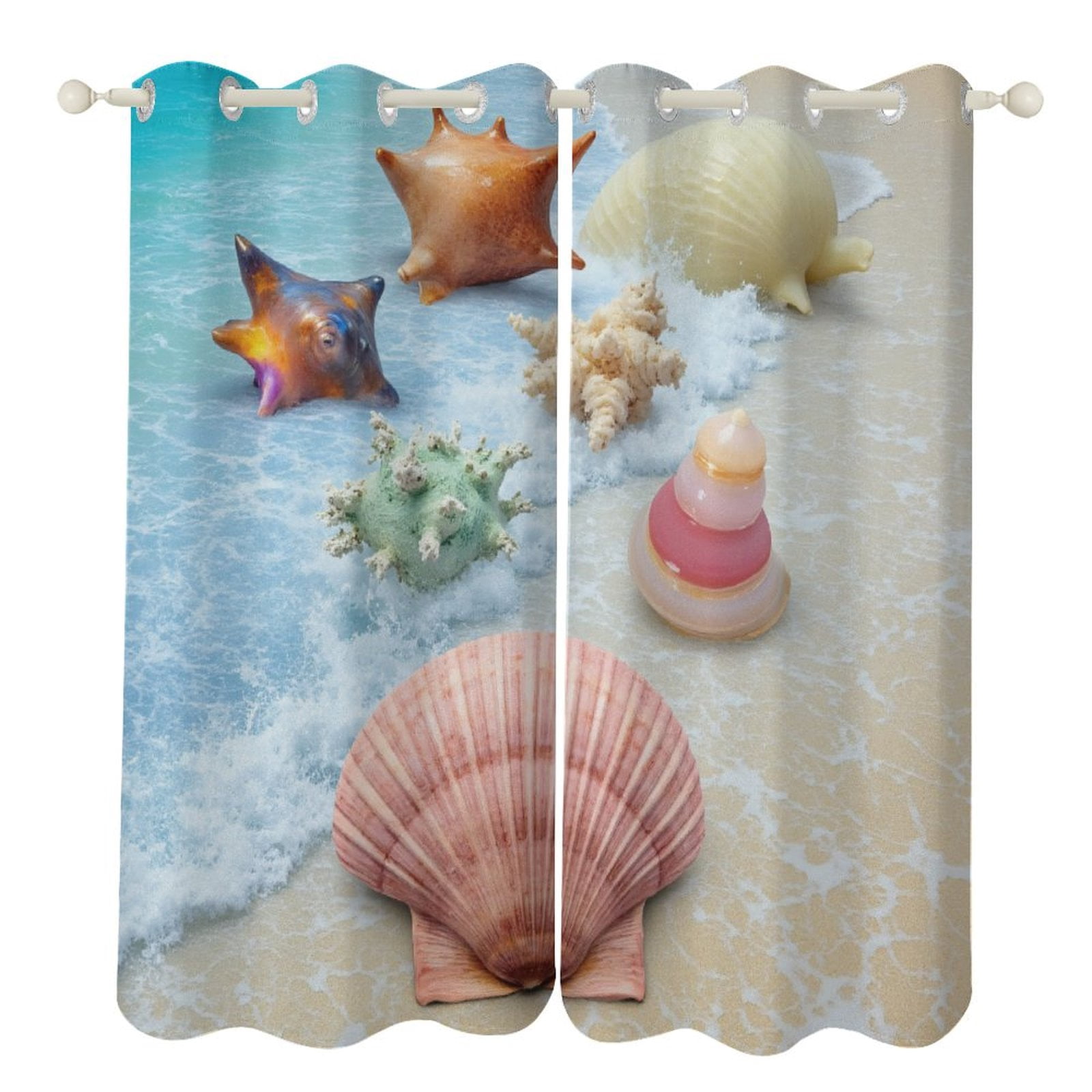 Seashells And Coral on Beach 2 Panels Curtains for Bedroom Living Room ...