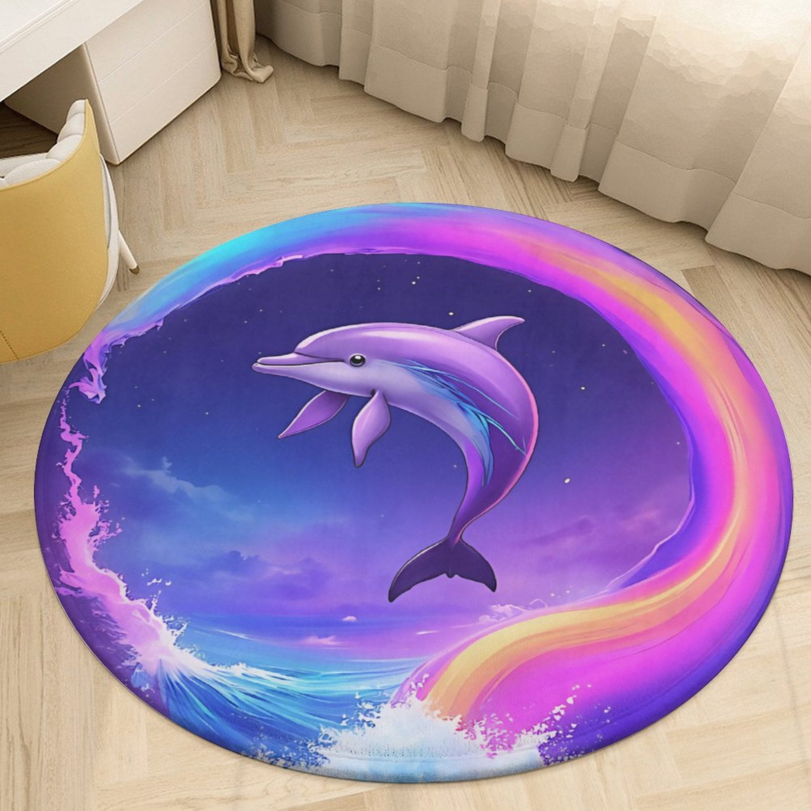 Seashells And Starfish Dolphins Jumping Round Area Rugs for Bedroom ...