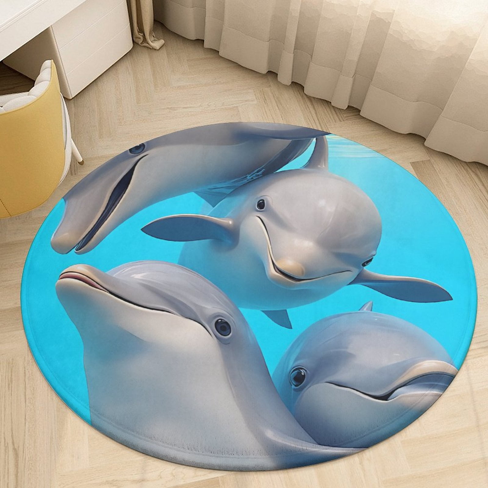 Seashells And Starfish Dolphins Jumping Round Area Rugs for Bedroom ...