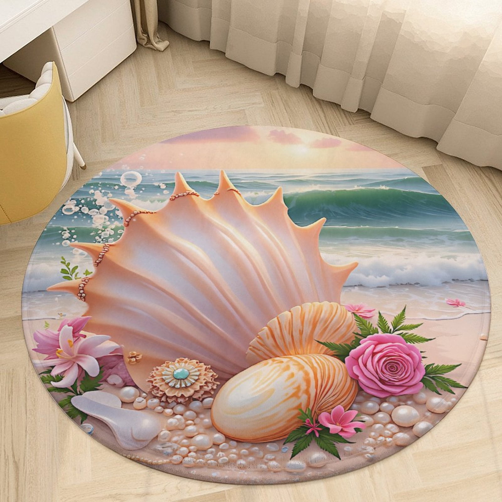 Seashells And Starfish Dolphins Jumping Round Area Rugs for Bedroom ...