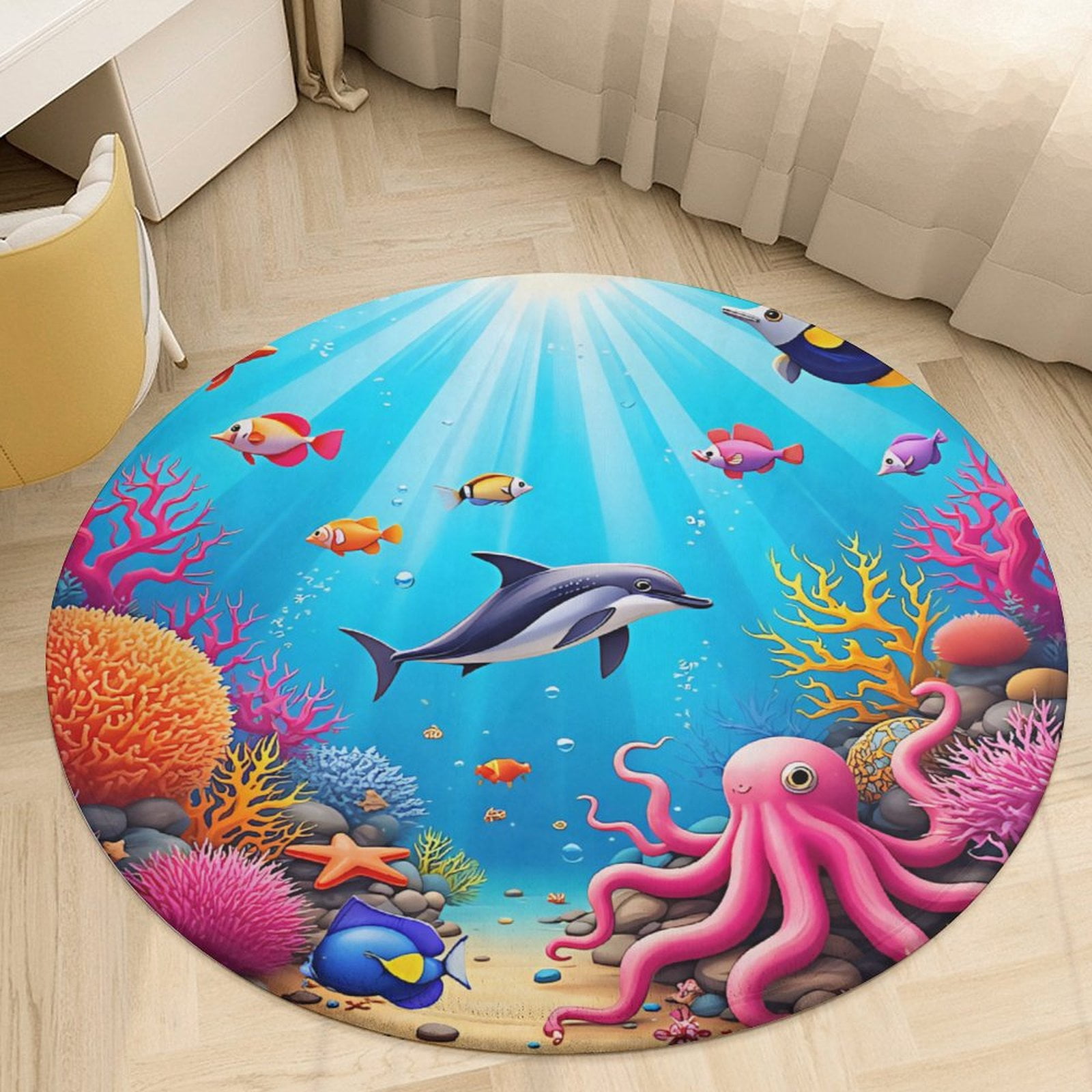 Seashells And Starfish Dolphins Jumping Round Area Rugs for Bedroom ...