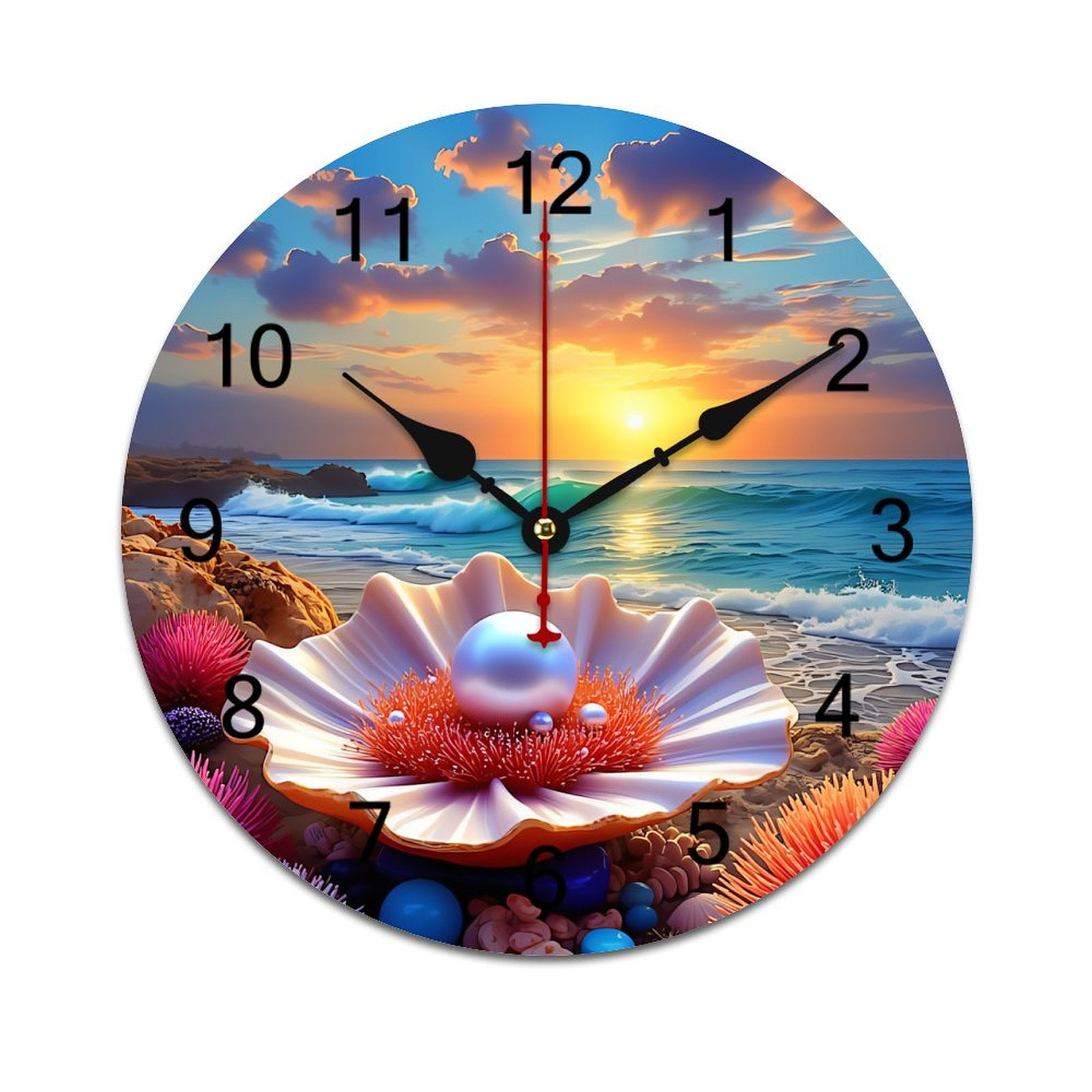 Seashells And Starfish Dolphins Jumping Word Saying Big Wall Clock Home ...