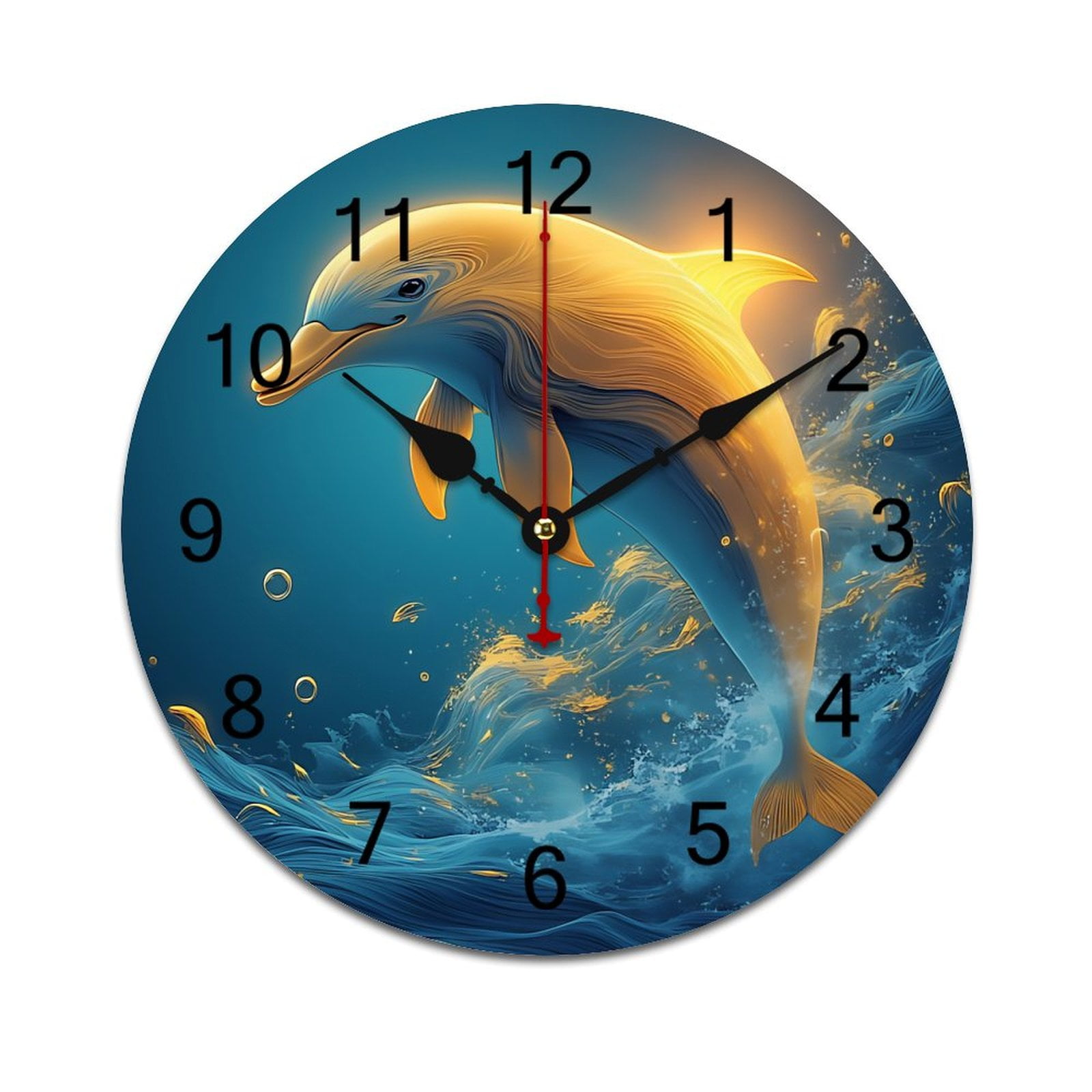 Seashells And Starfish Dolphins Jumping Word Saying Big Wall Clock Home ...
