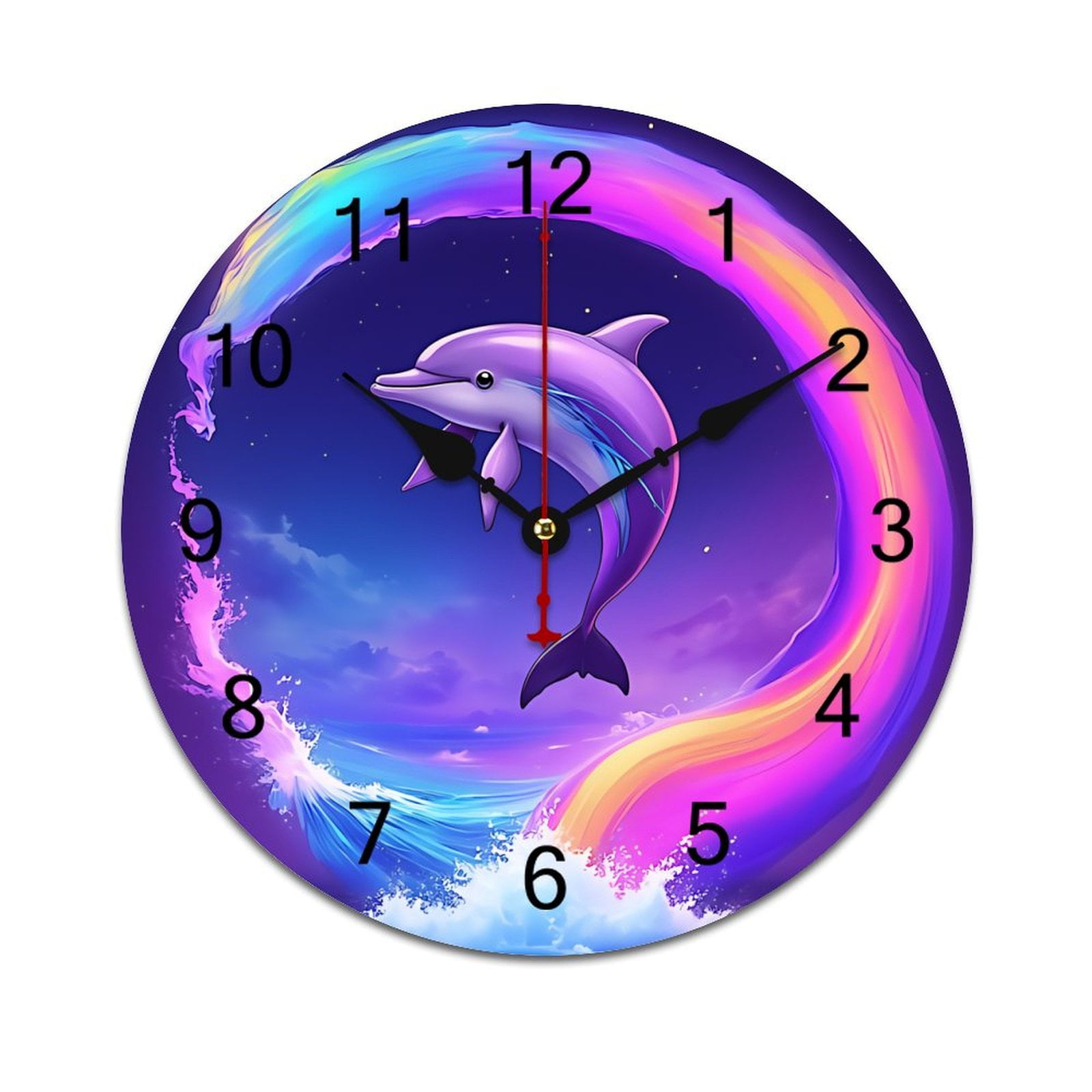 Seashells And Starfish Dolphins Jumping Word Saying Big Wall Clock Home ...