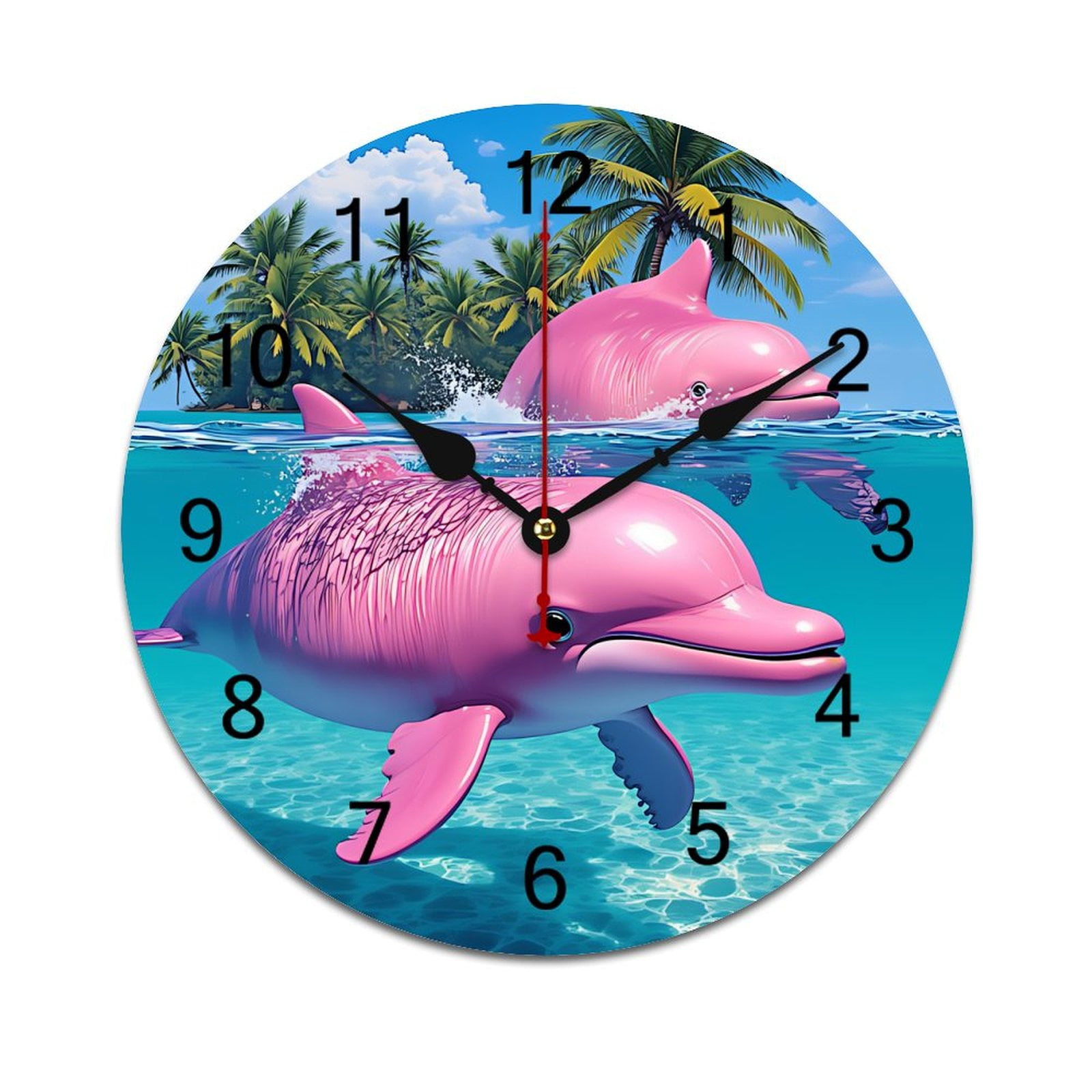 Seashells And Starfish Dolphins Jumping Word Saying Big Wall Clock Home ...