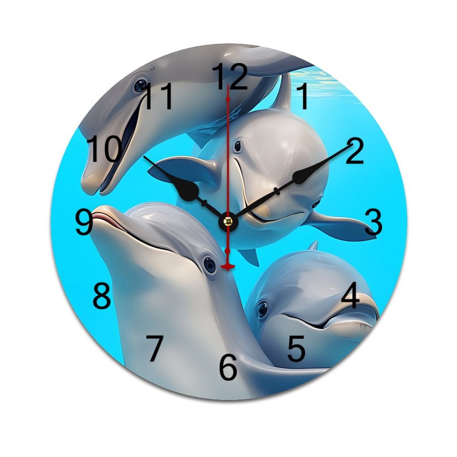 Seashells And Starfish Dolphins Jumping Word Saying Big Wall Clock Home ...