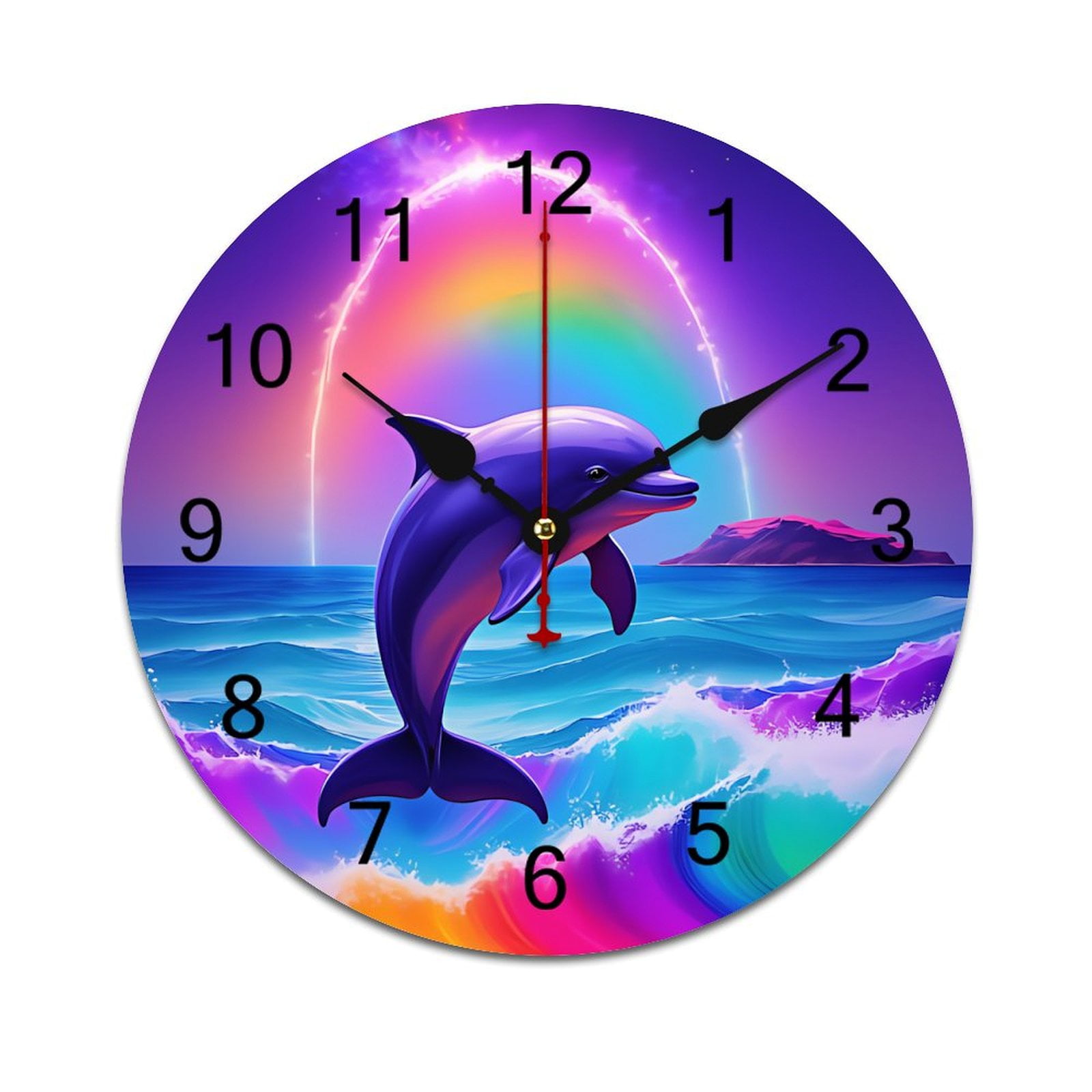 Seashells And Starfish Dolphins Jumping Word Saying Big Wall Clock Home ...