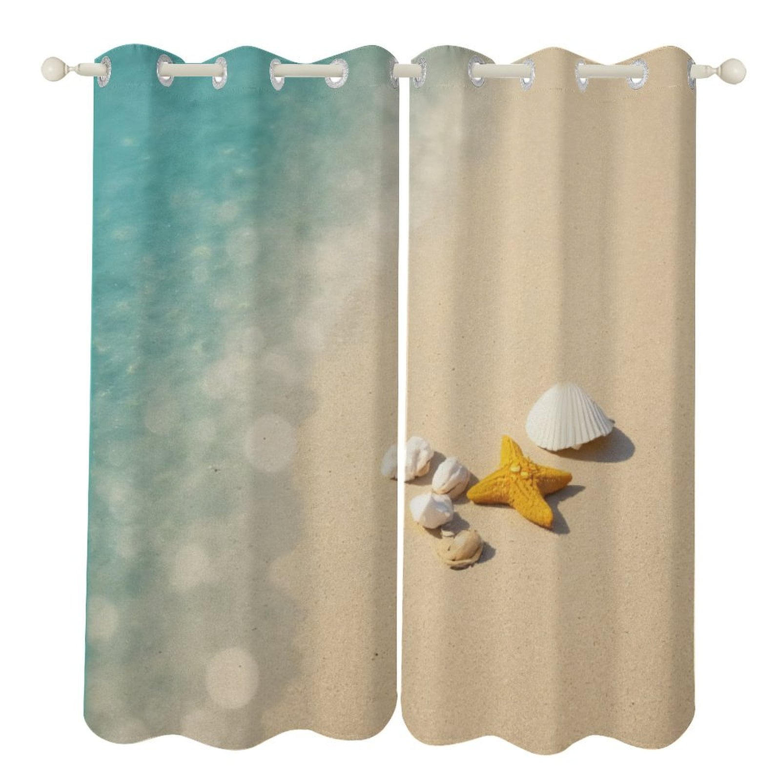 Seashells And Starfish on Sandy Beach Luxury Window Curtains Blinds for ...