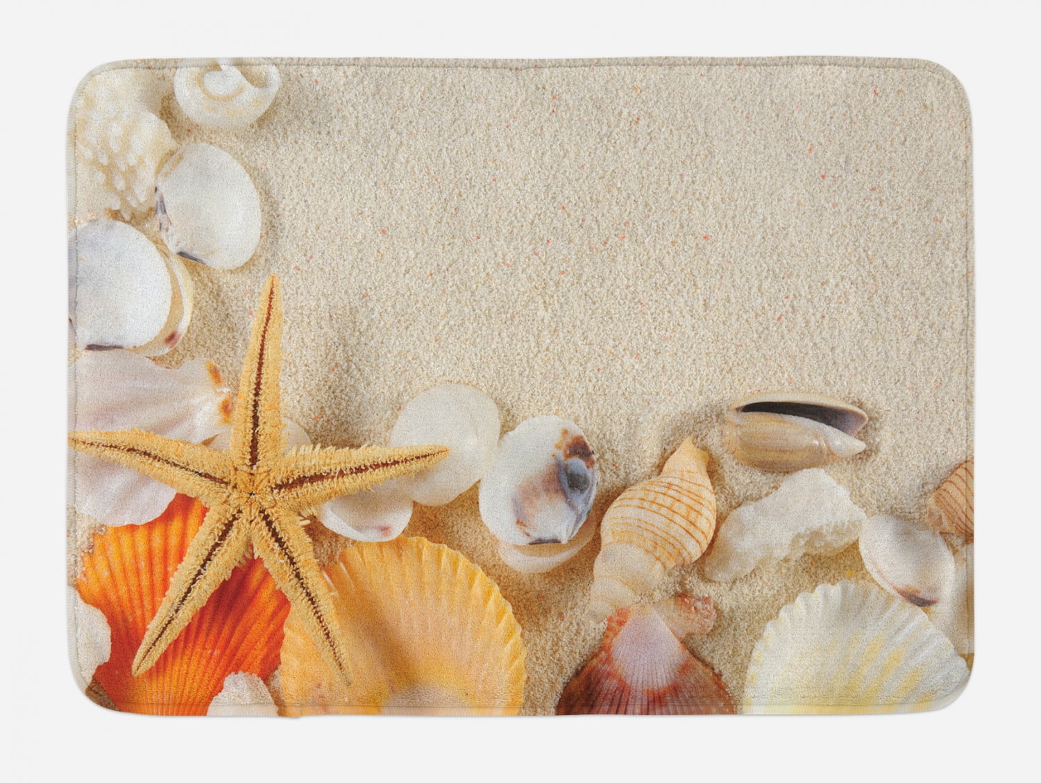 Seashells Bath Mat, Group of Seashells Starfish on The Sand Romantic ...