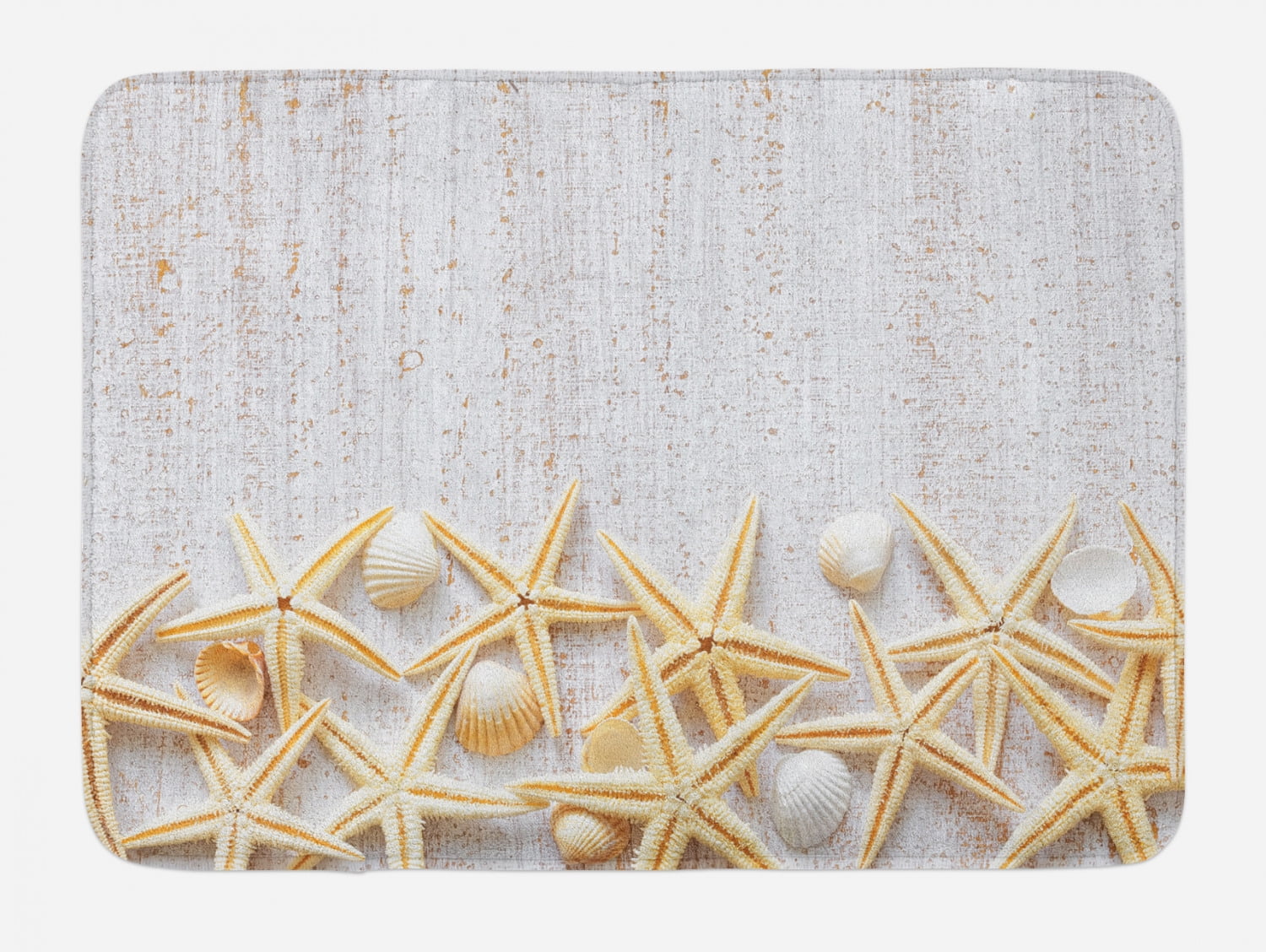 Seashells Bath Mat, Sea Shells on Timber Pattern Tropical Honeymoon ...