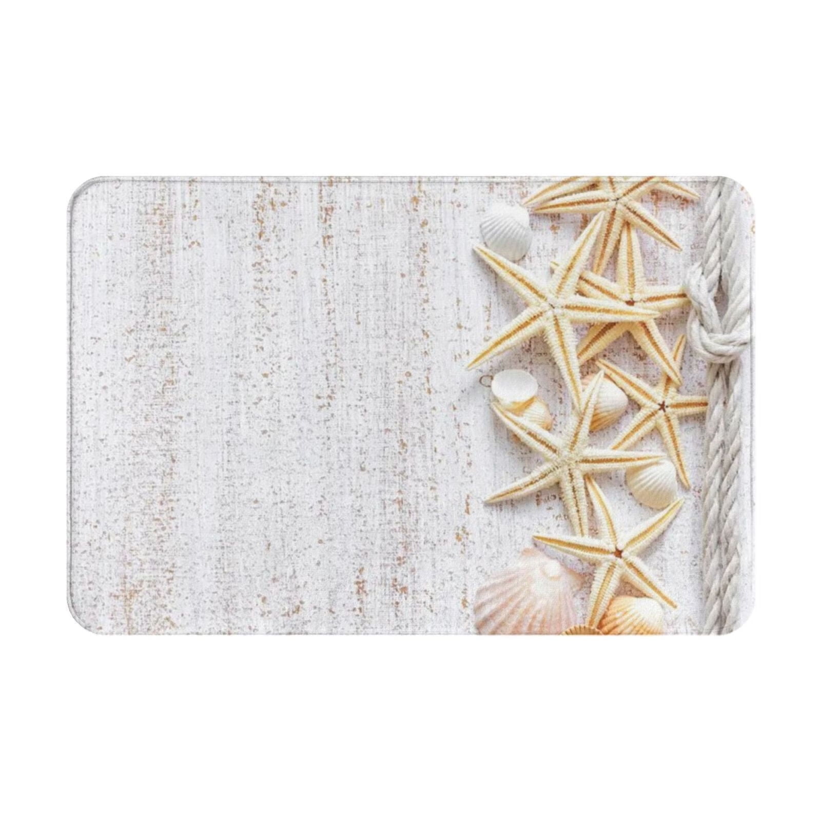 Seashells Bath Mat, Starfish Marine Rope in Vertical Direction Wood ...