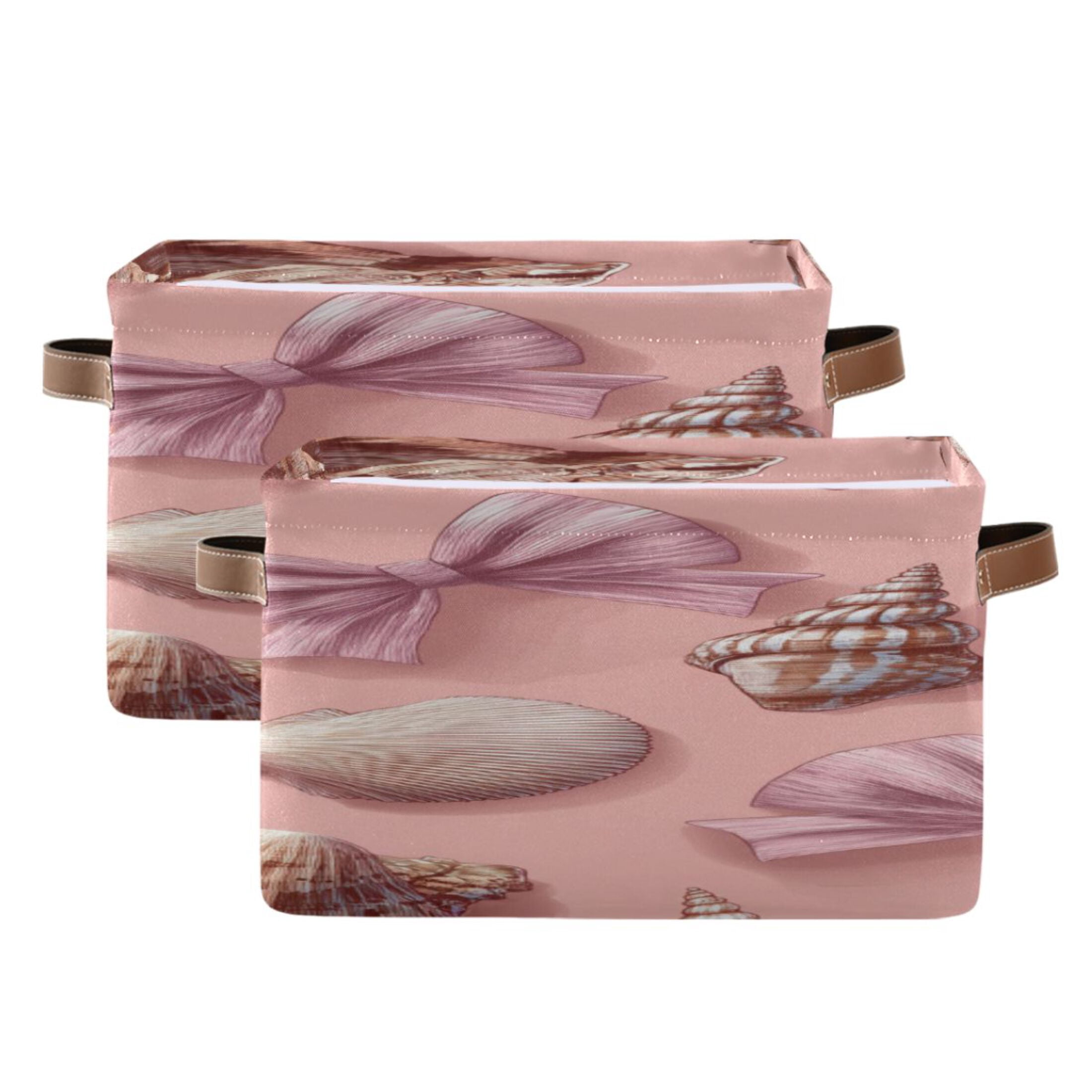 Seashells Bows Cute Square Storage Bins with Handles Collapsible ...