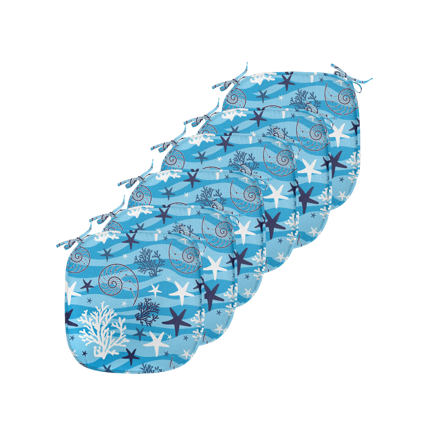 Seashells Chair Seating Cushion Set of 6, Nautical Underwater Universe ...