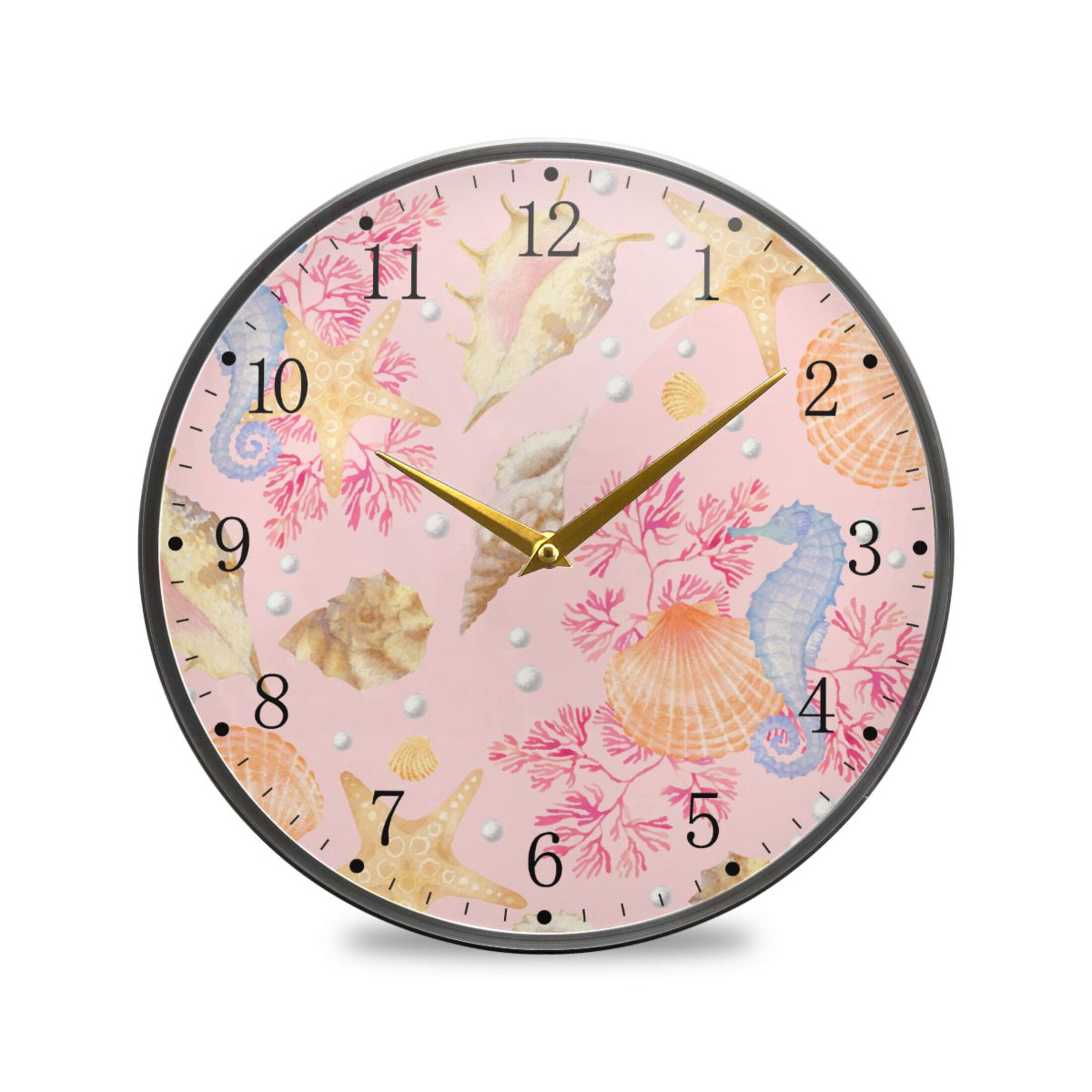 Seashells Corals Starfish Seahorse Acrylic Wall Clocks Quiet Round ...