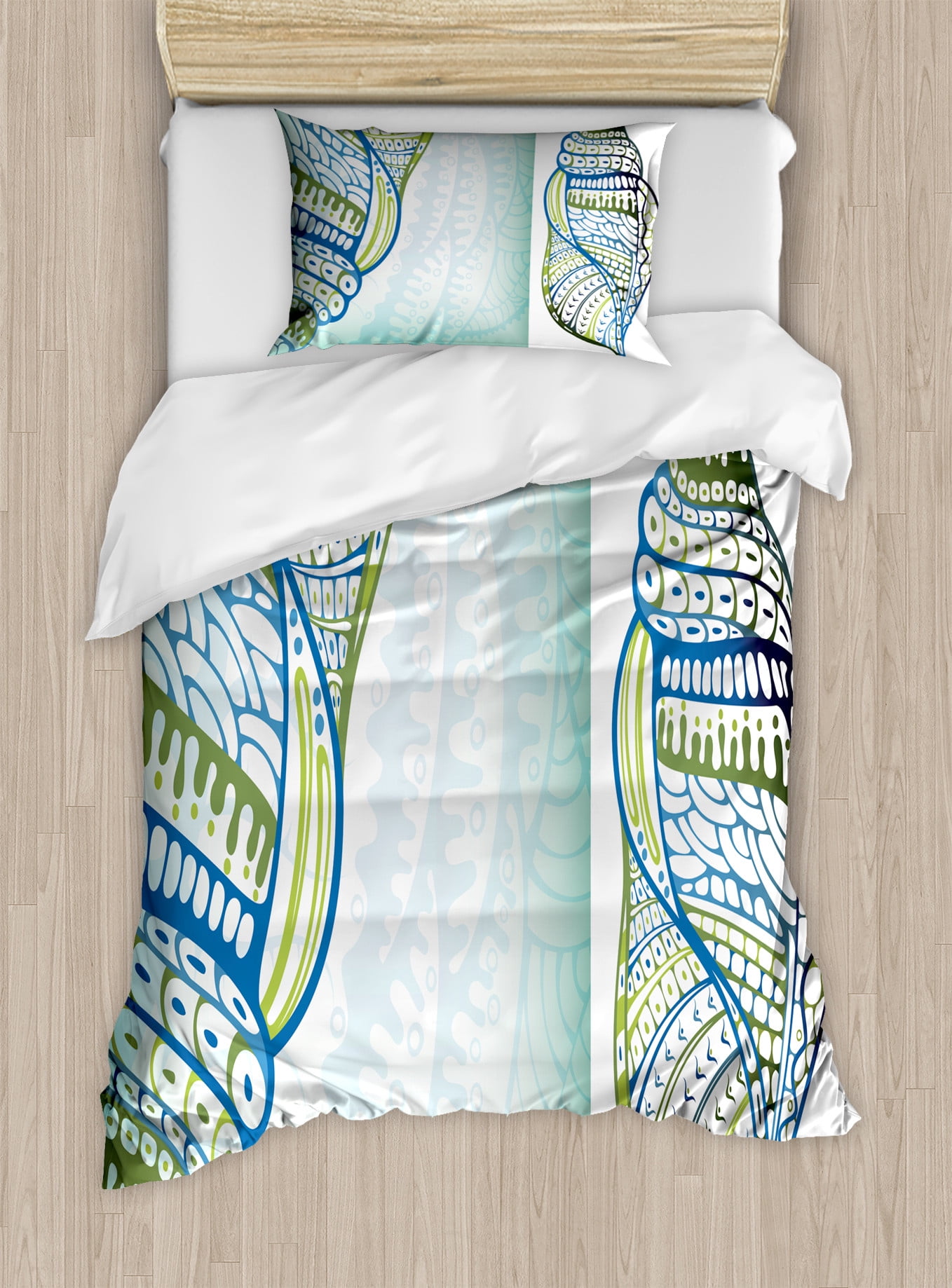 Seashells Duvet Cover Set, Abstract Seashell Graphic on Ornate Coral ...