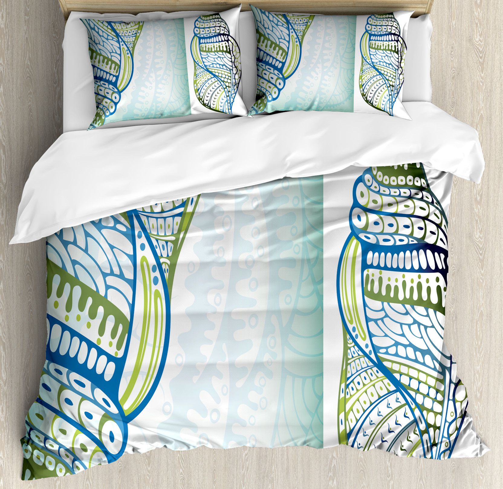 Seashells Duvet Cover Set, Abstract Seashell Graphic on Ornate Coral ...
