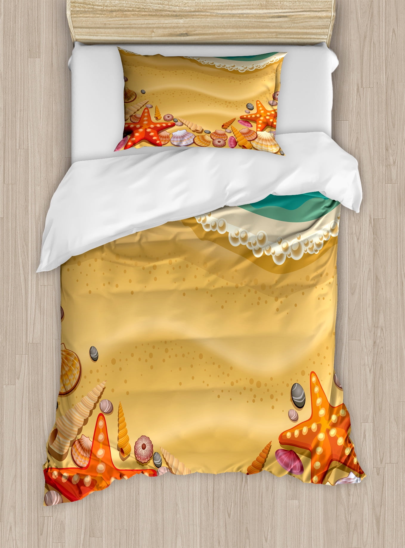 Seashells Duvet Cover Set, Seashells on the Beach Style Coastal Fun ...