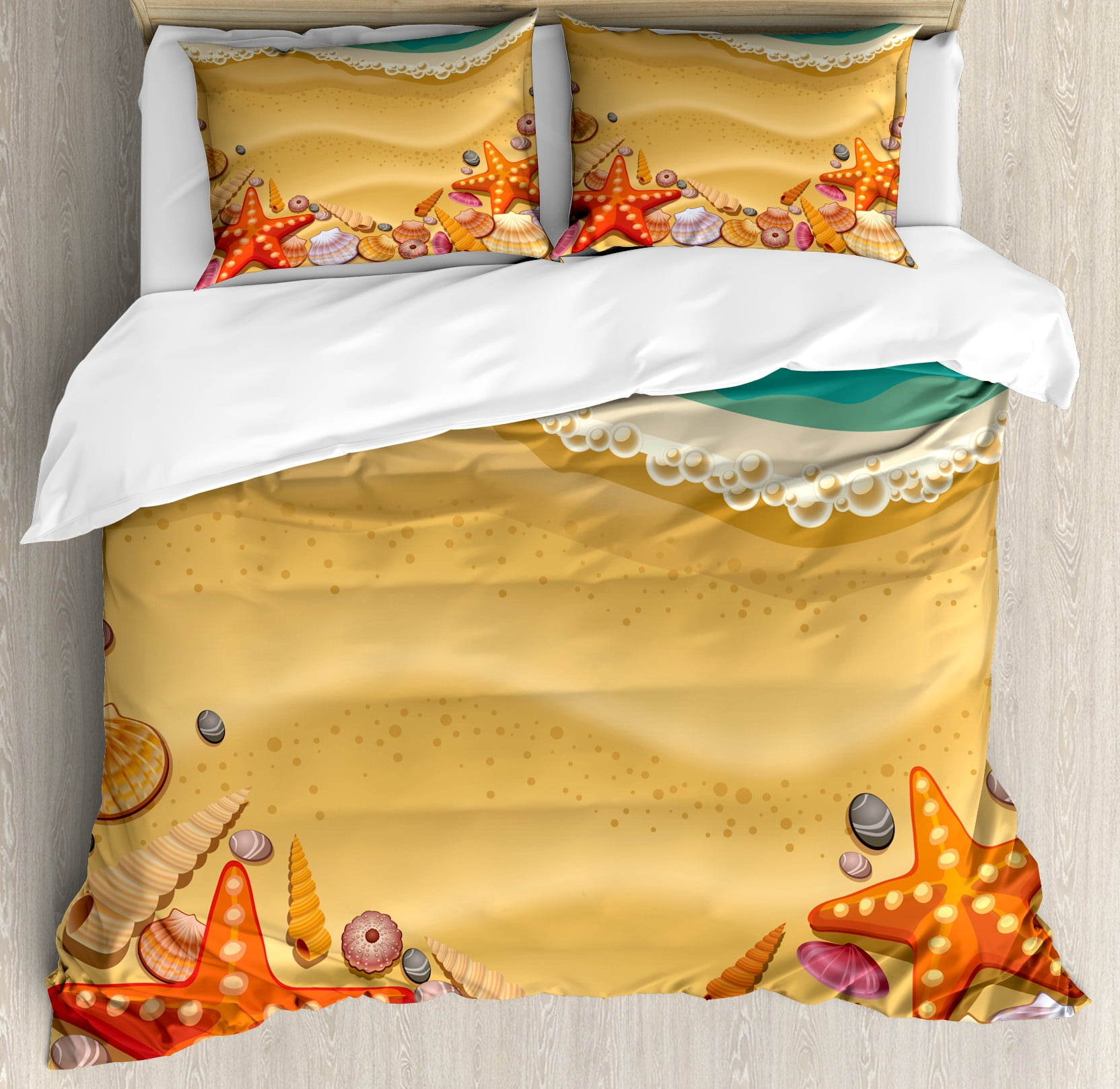 Seashells Duvet Cover Set, Seashells on the Beach Style Coastal Fun ...