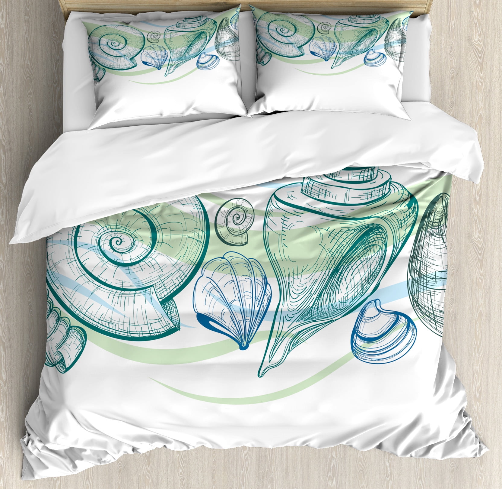 Seashells Duvet Cover Set, Pastel Color Graphics of Mollusk Sketchy ...