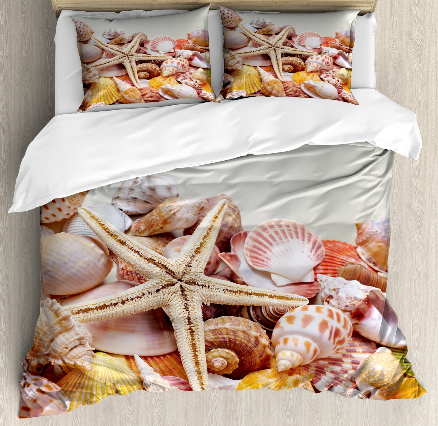 Seashells Duvet Cover Set, Pile of Seashells Nature Beach Theme Sea ...