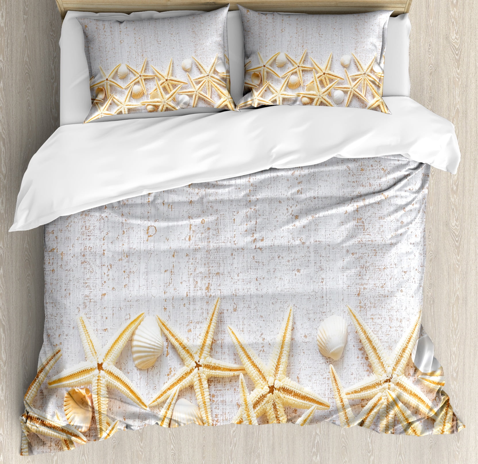 Seashells Duvet Cover Set, Sea Shells on Timber Pattern Tropical ...