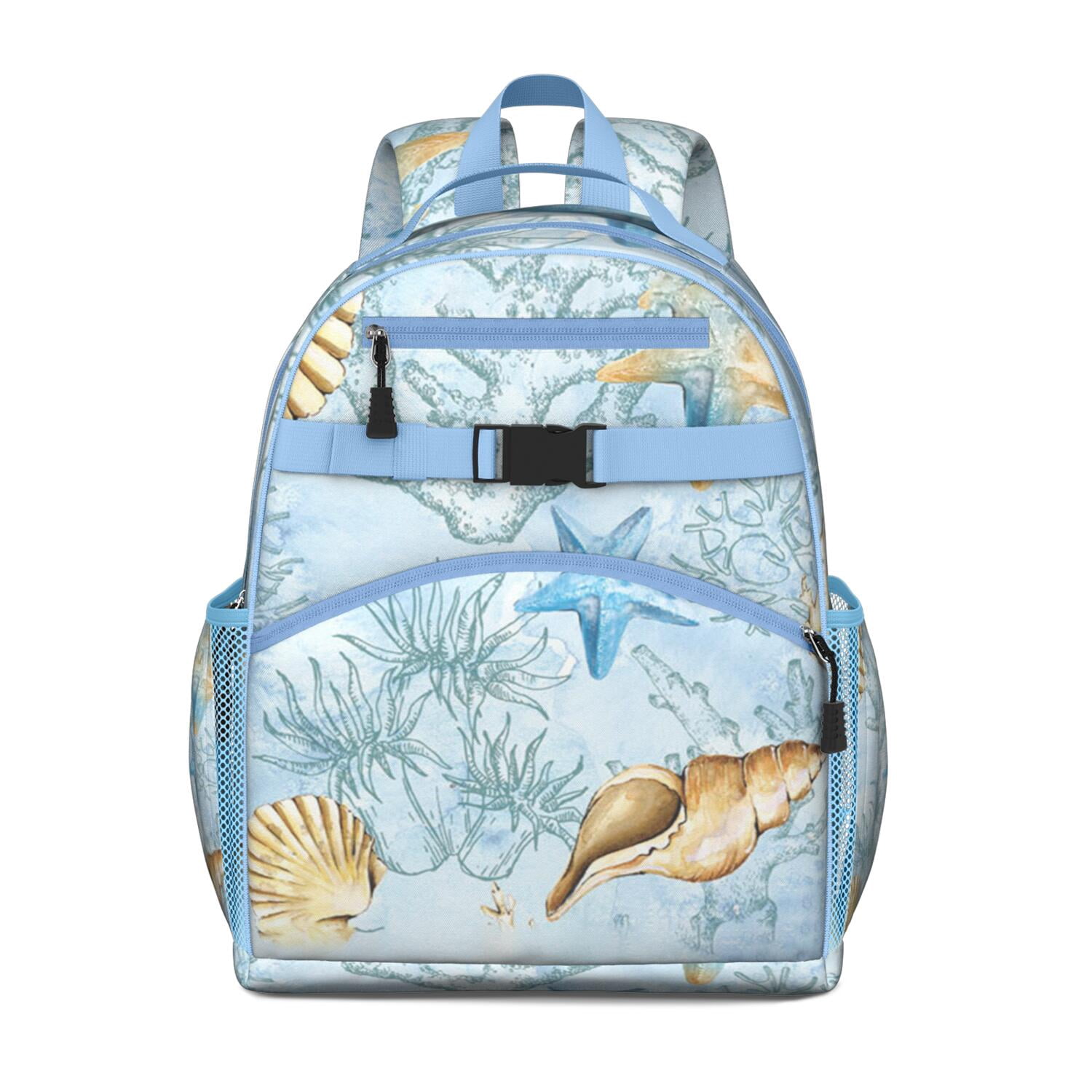 Seashells and Fish Students Backpack with Starfish, Seahorse, Ocean ...