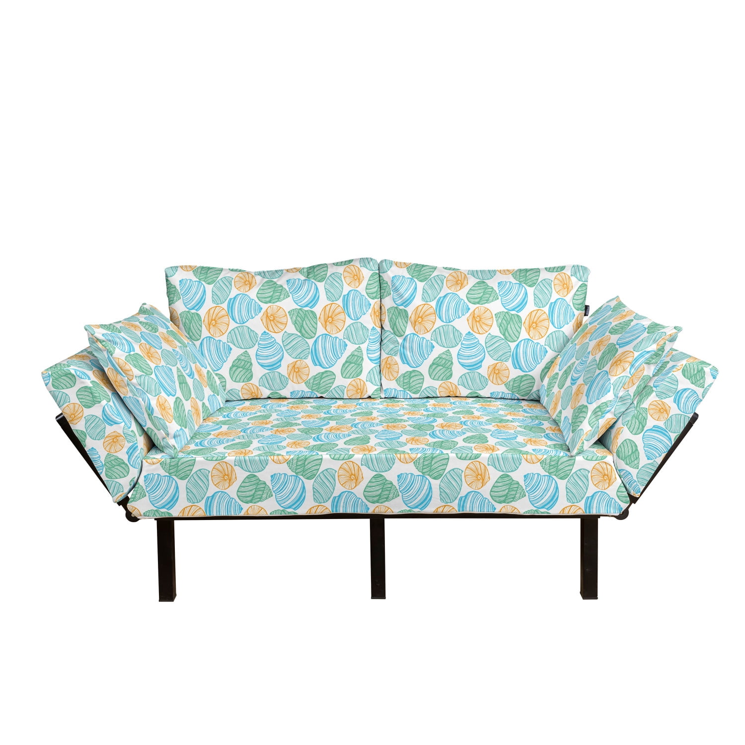 Seashells Futon Couch, Colorful Nautical Shells Ocean Elements Seascape ...