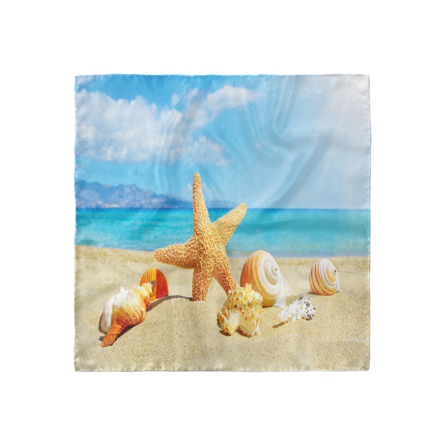 Seashells Head Scarf, Beach Sand with Starfish, Head Wrap, 3 Sizes, by ...