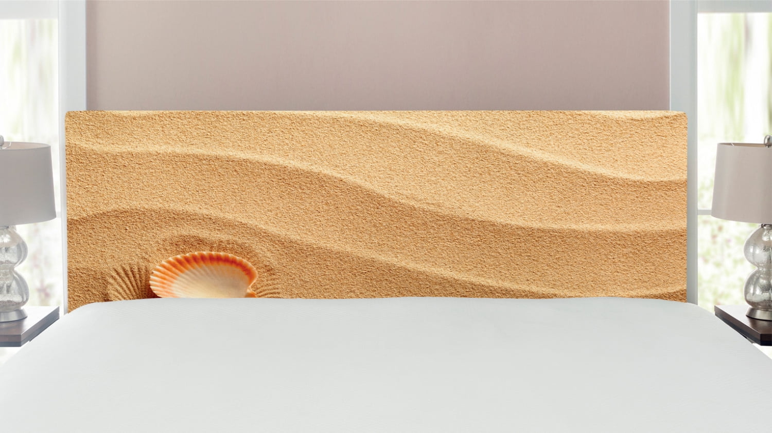 Seashells Headboard, Little Seashell on Golden Yellow Sand Sea Coastal ...