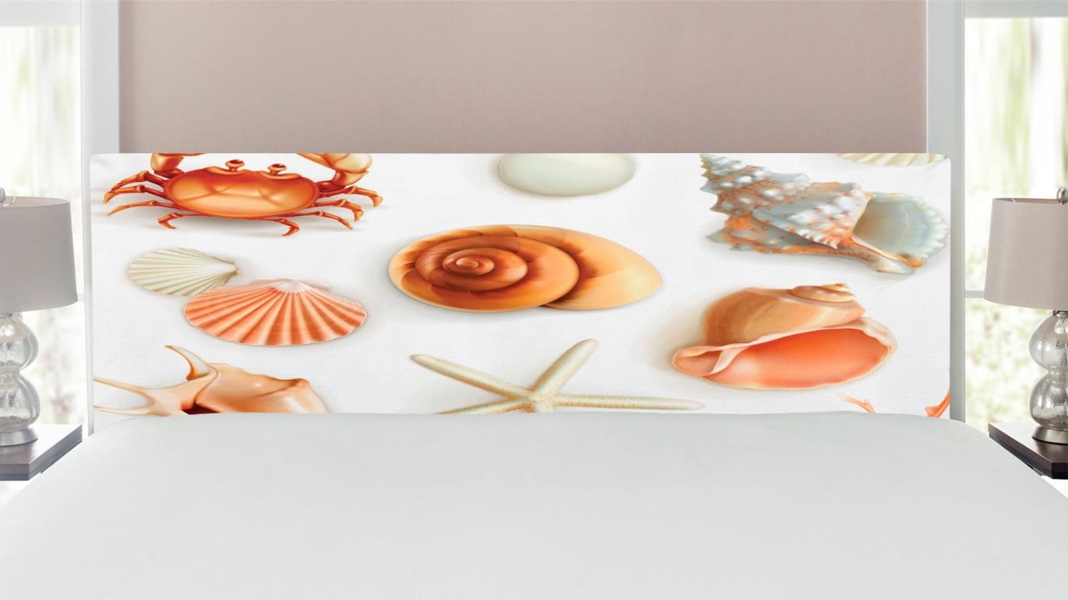 Seashells Headboard, Marine Aquatic World Elements Seashells Pearls ...