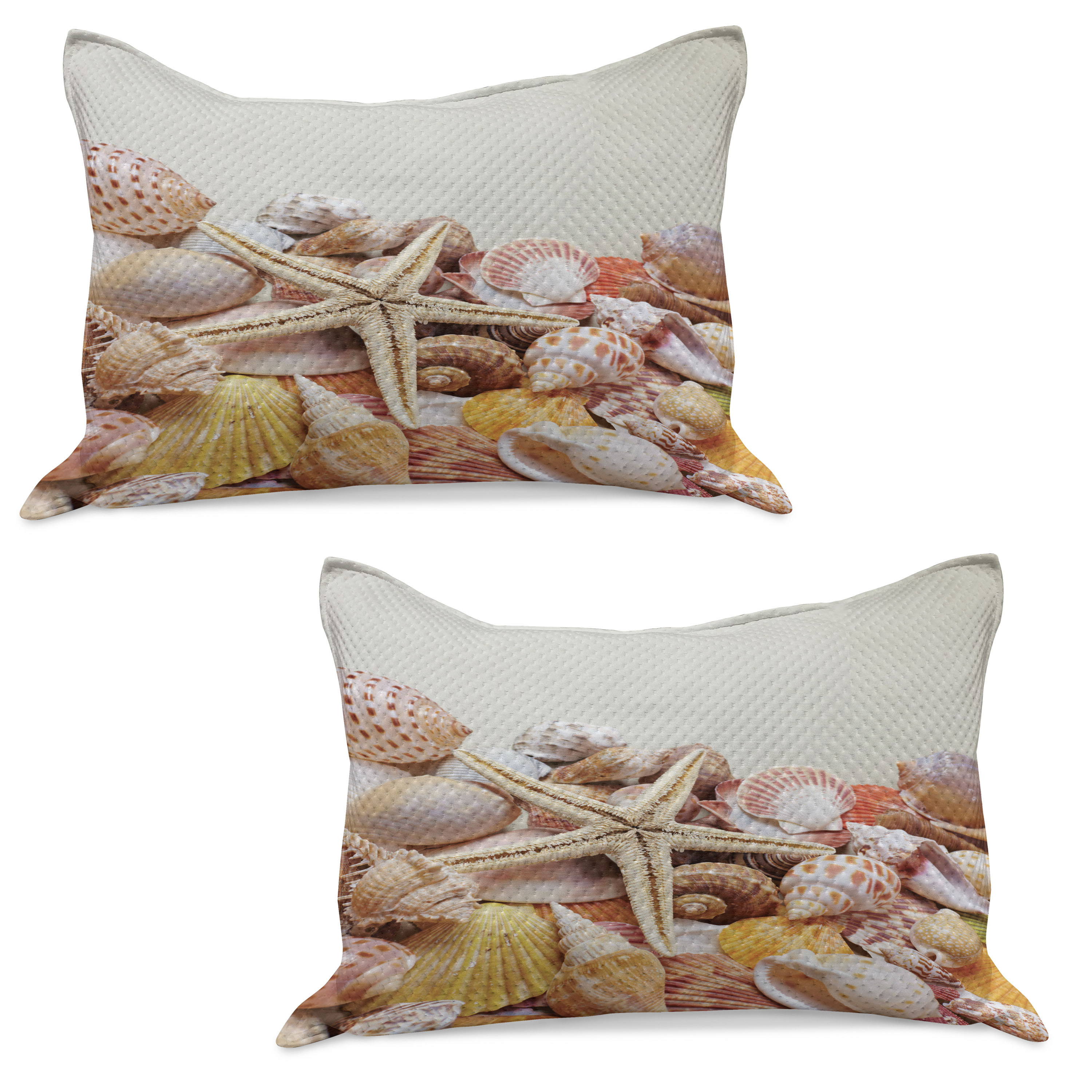 Seashells Knitted Quilt Pillowcover Set of 2, Pile of Seashells Nature ...