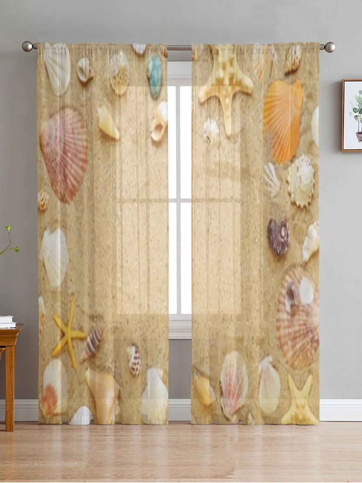 Seashells On Beach Sand Chiffon Sheer Curtains For Living Room Bedroom ...