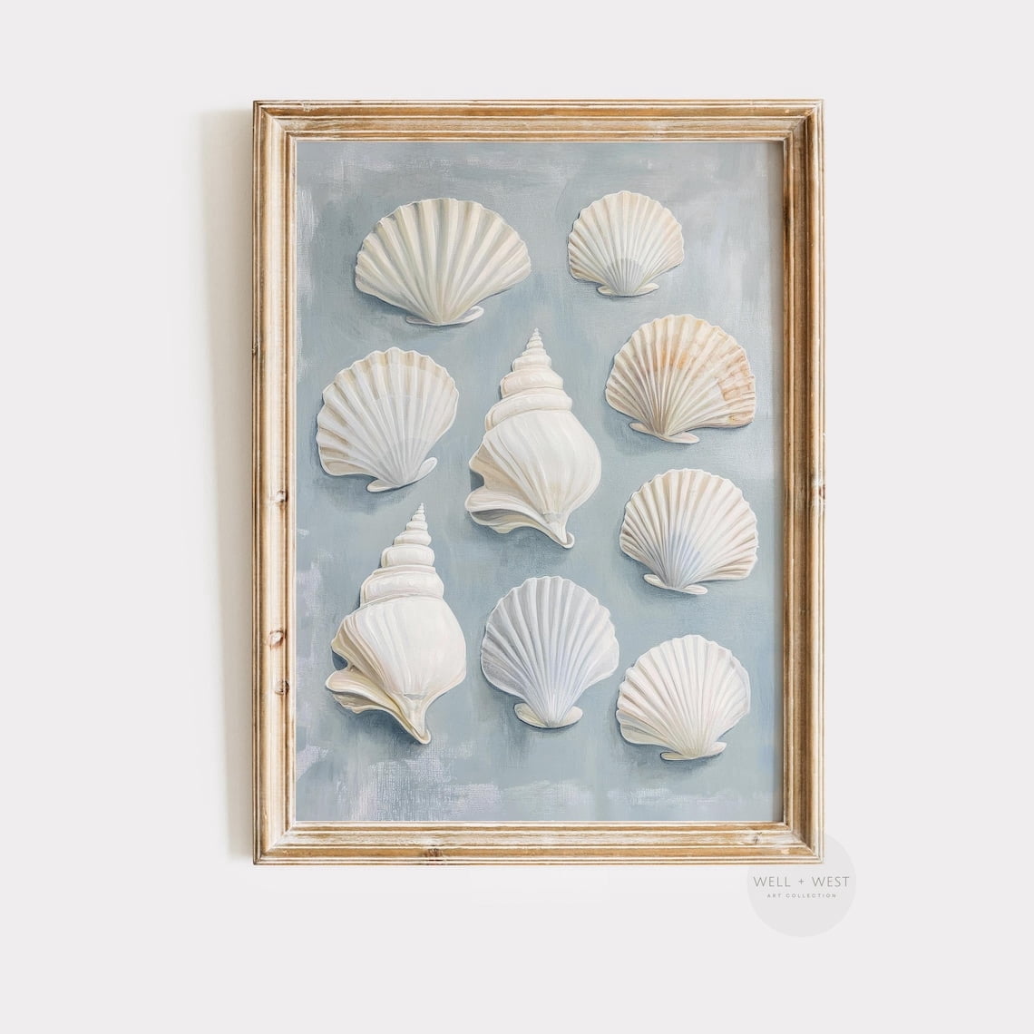 Seashells Poster, Pastel Blue Beach Shells, Coastal Bathroom Art, Beach ...