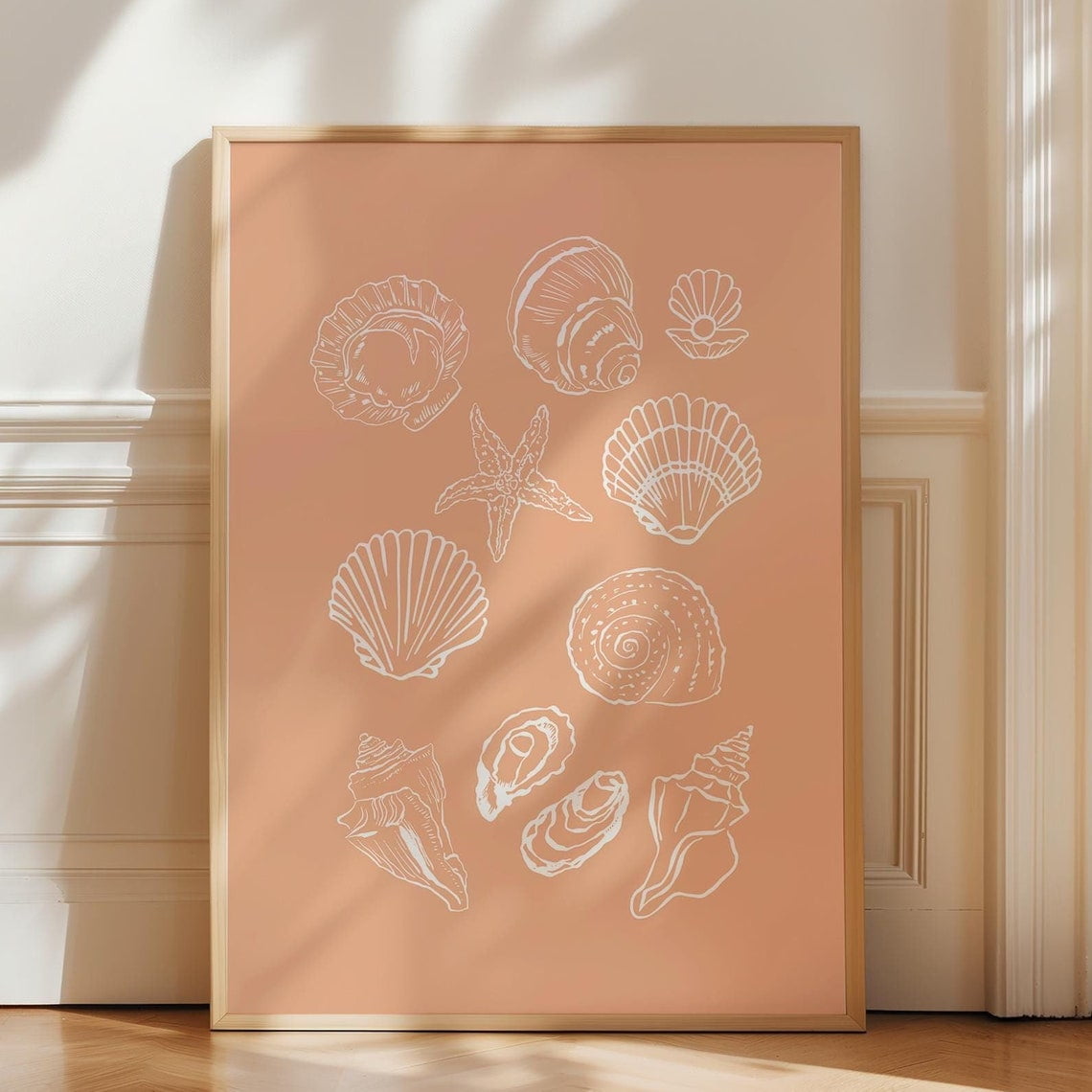 Seashells Print, Digital Art , Coastal Wall Art, Peach Wall Art, Trendy ...