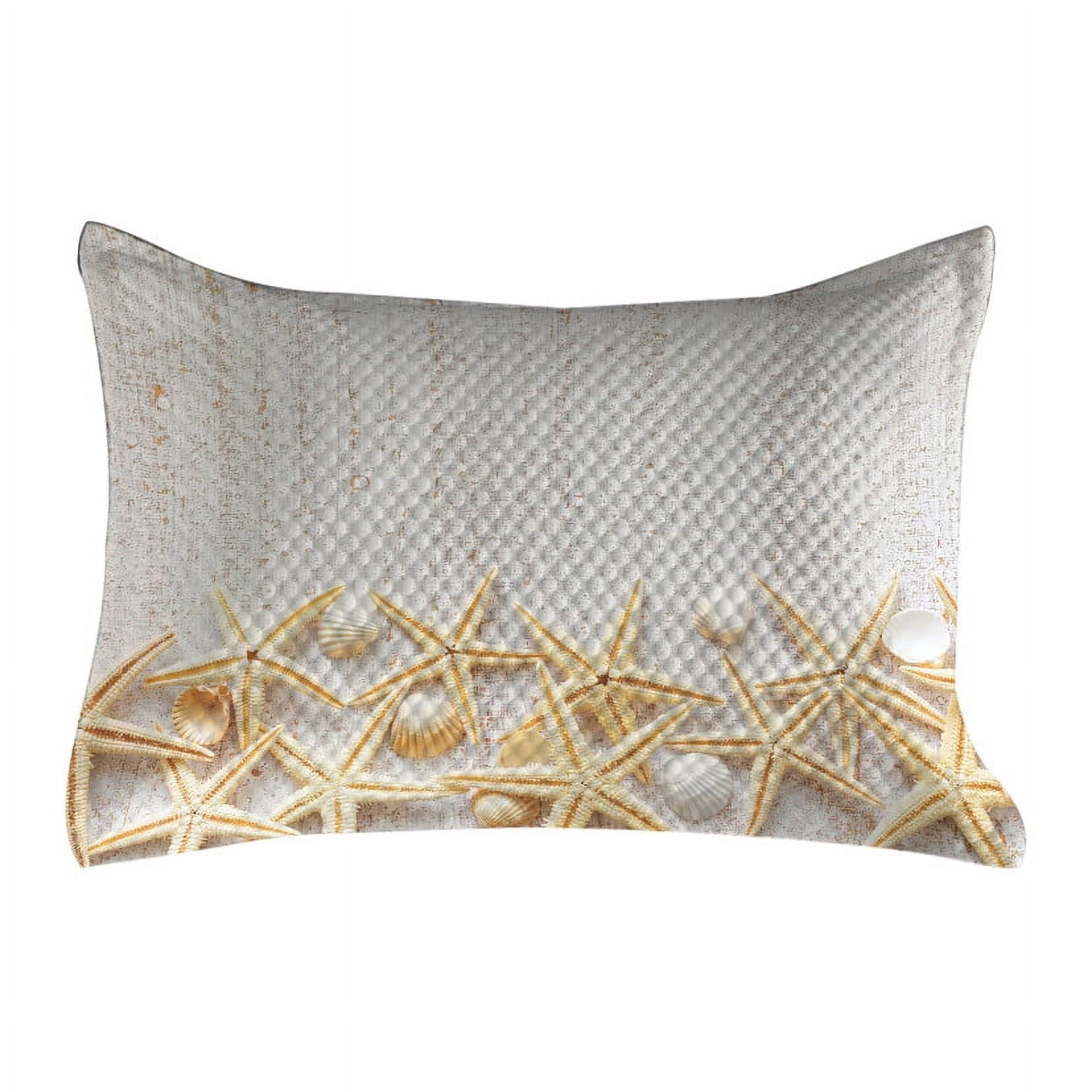 Seashells Quilted Pillowcover, Sea Shells on Timber Pattern Tropical ...