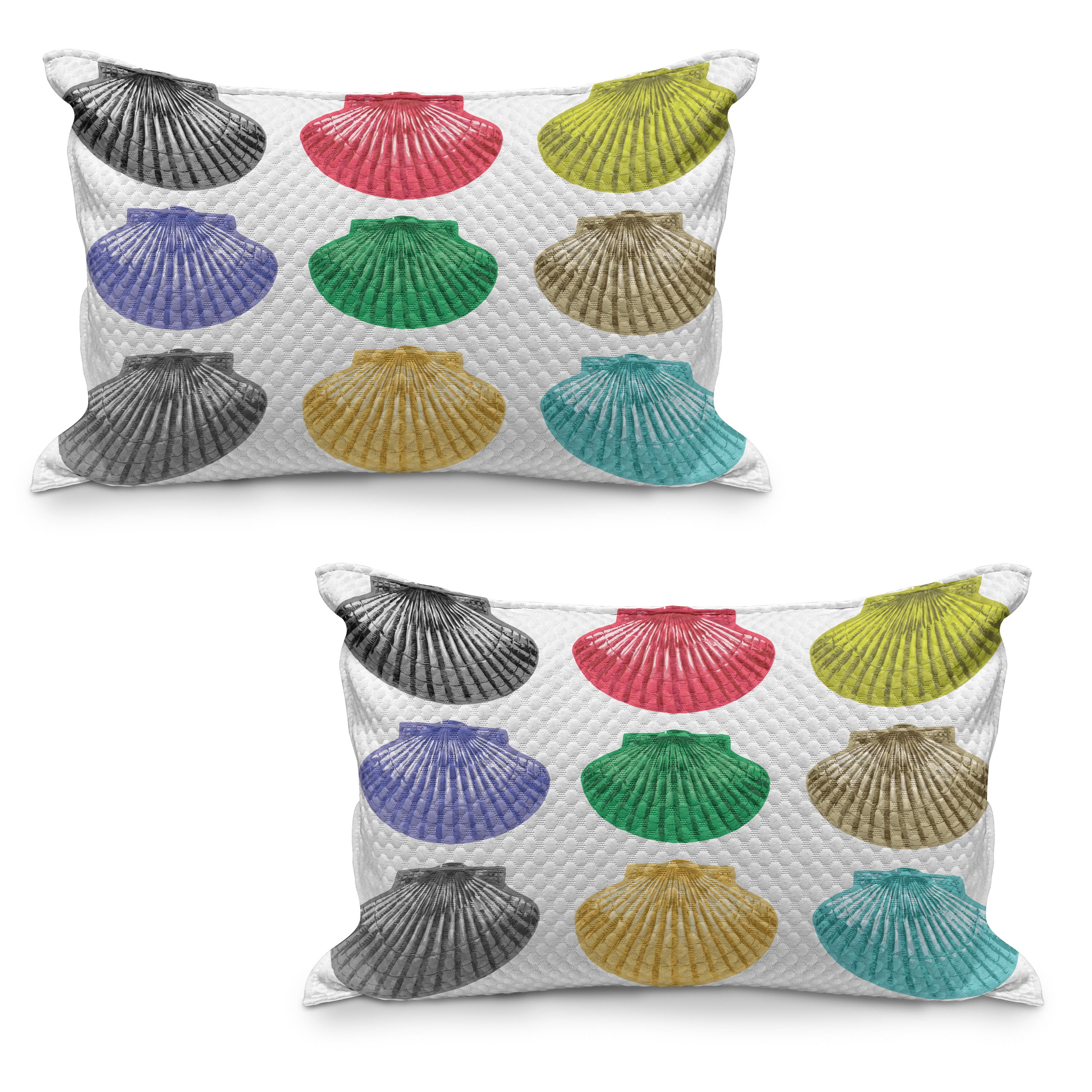 Seashells Quilted Pillowcover Set of 2, Colorful Seashells Species ...