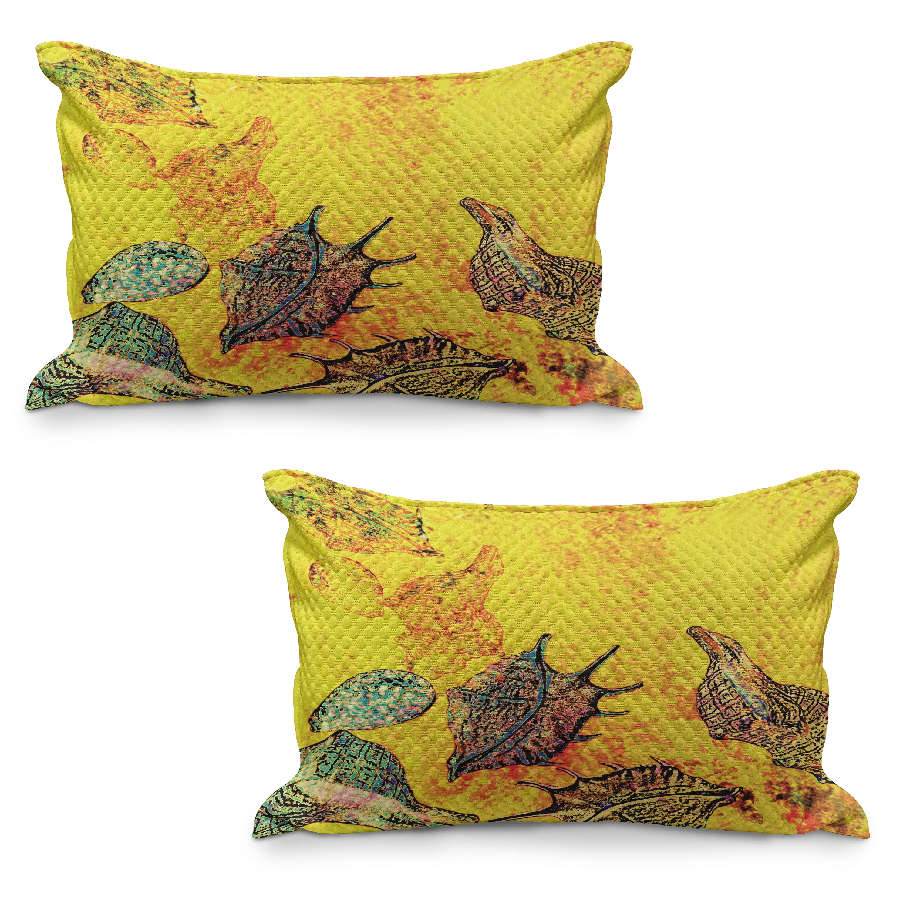 Seashells Quilted Pillowcover Set of 2, Faded Style Distressed Backdrop ...