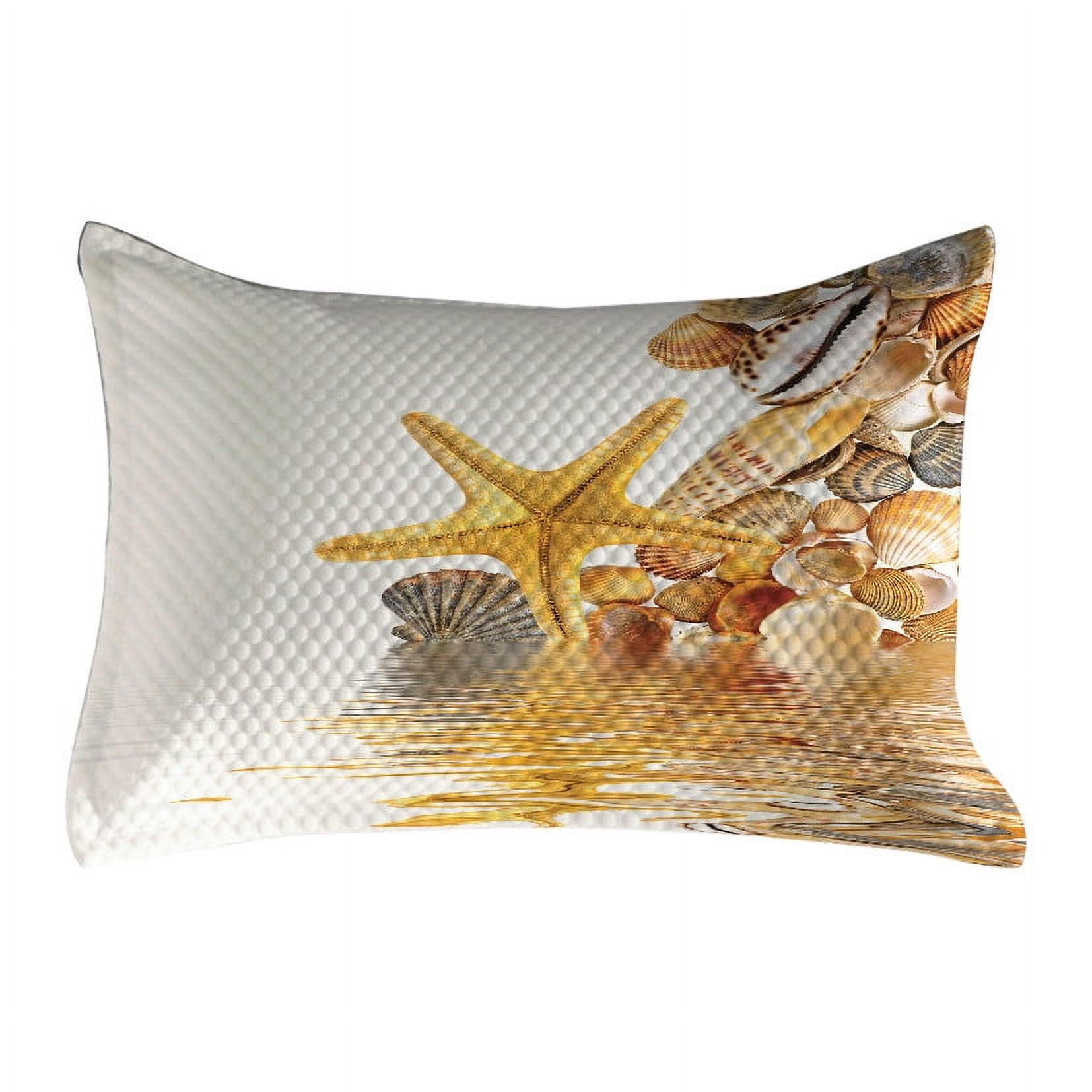 Seashells Quilted Pillowcover, Shells and Starfish Reflection Water ...