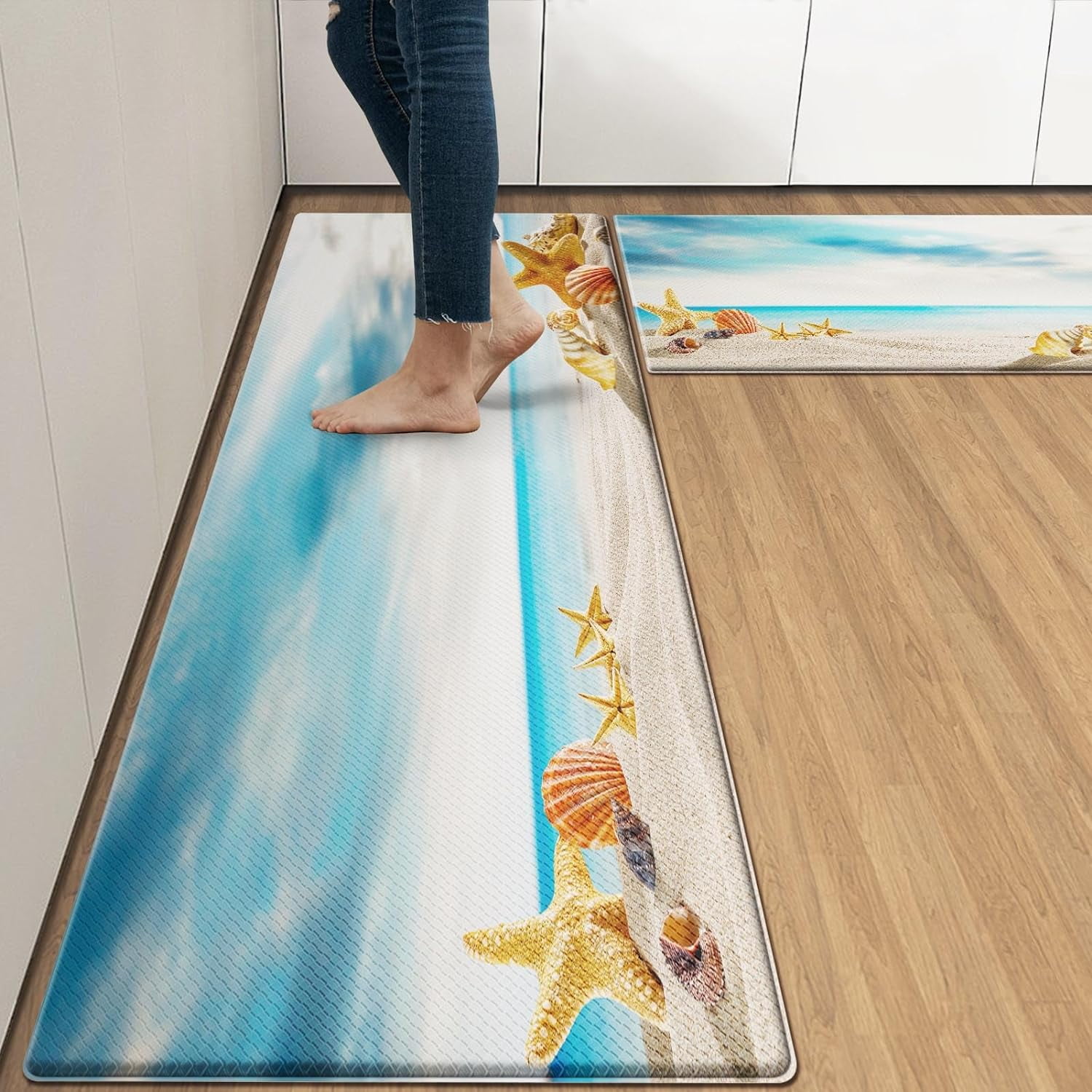 Seashells Sea Shells Beach Anti-Fatigue Kitchen Rug Set of 2 Summer ...