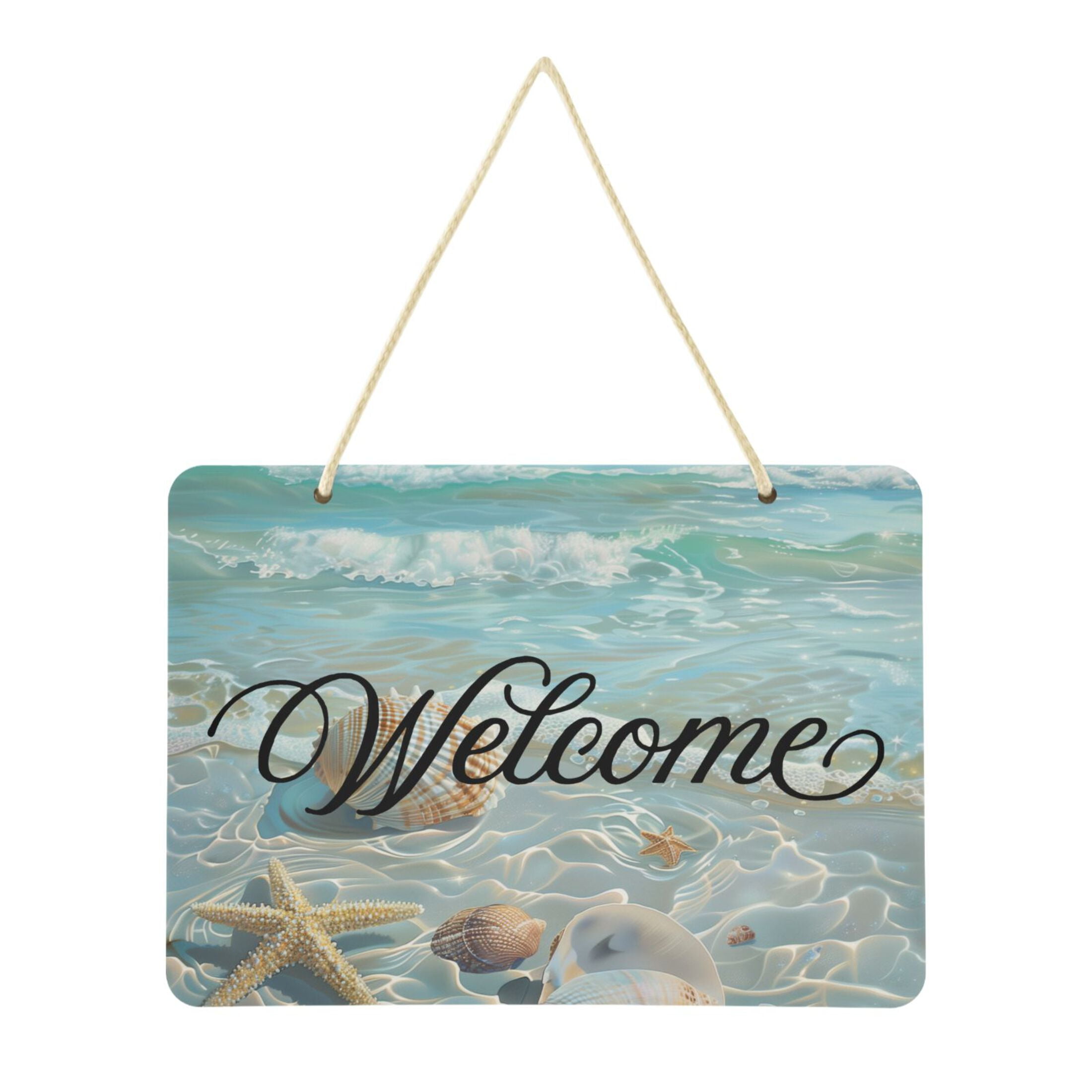 Seashells Sea Stars Beach Welcome Sign Front Door PVC 14x10 inch Hanger ...
