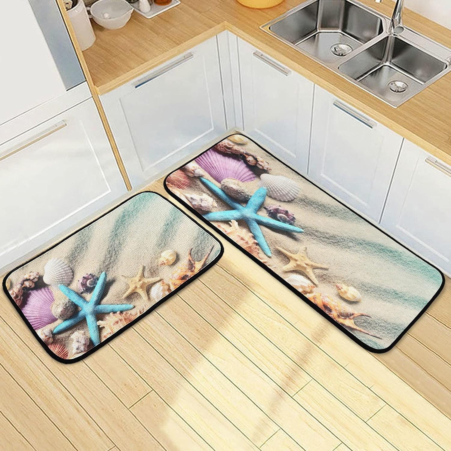 Seashells Seashell Coastal Kitchen Mats and Rugs Summer Sandy Beach ...