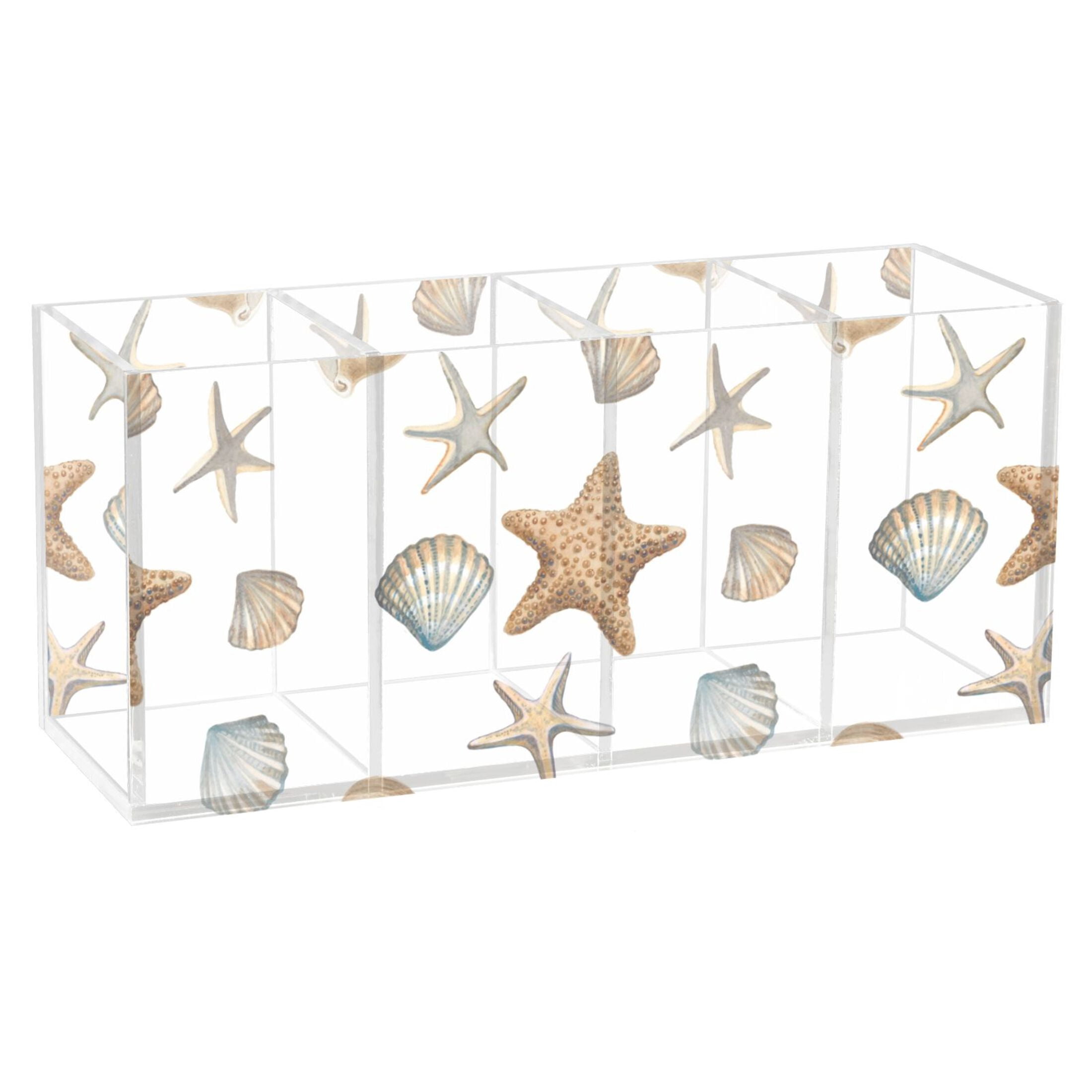 Seashells Seastars Acrylic Pen Holder Cup 4 Compartments Clear Pencil ...