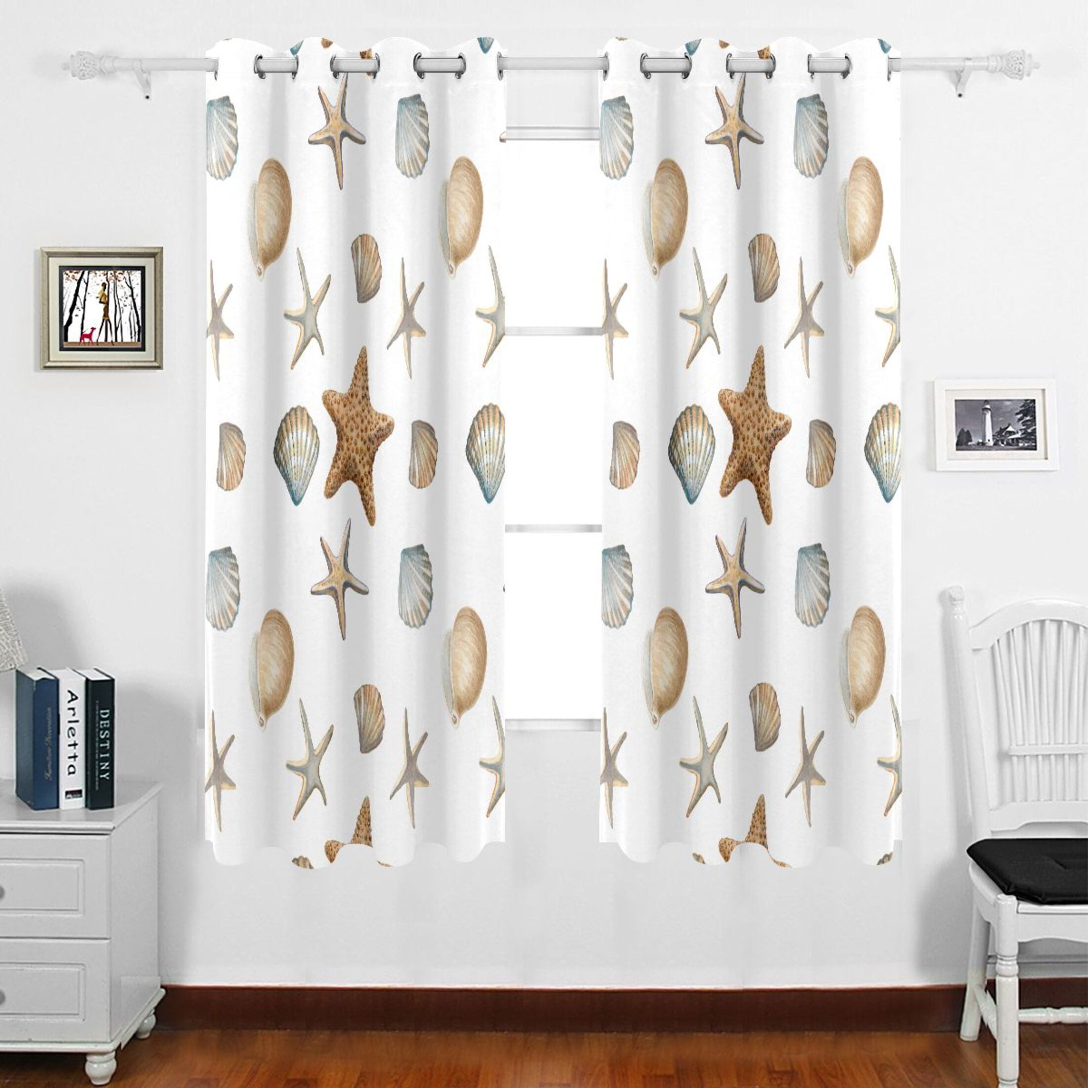 Seashells Seastars Grommet Blackout Curtains Thermal Insulated Window ...