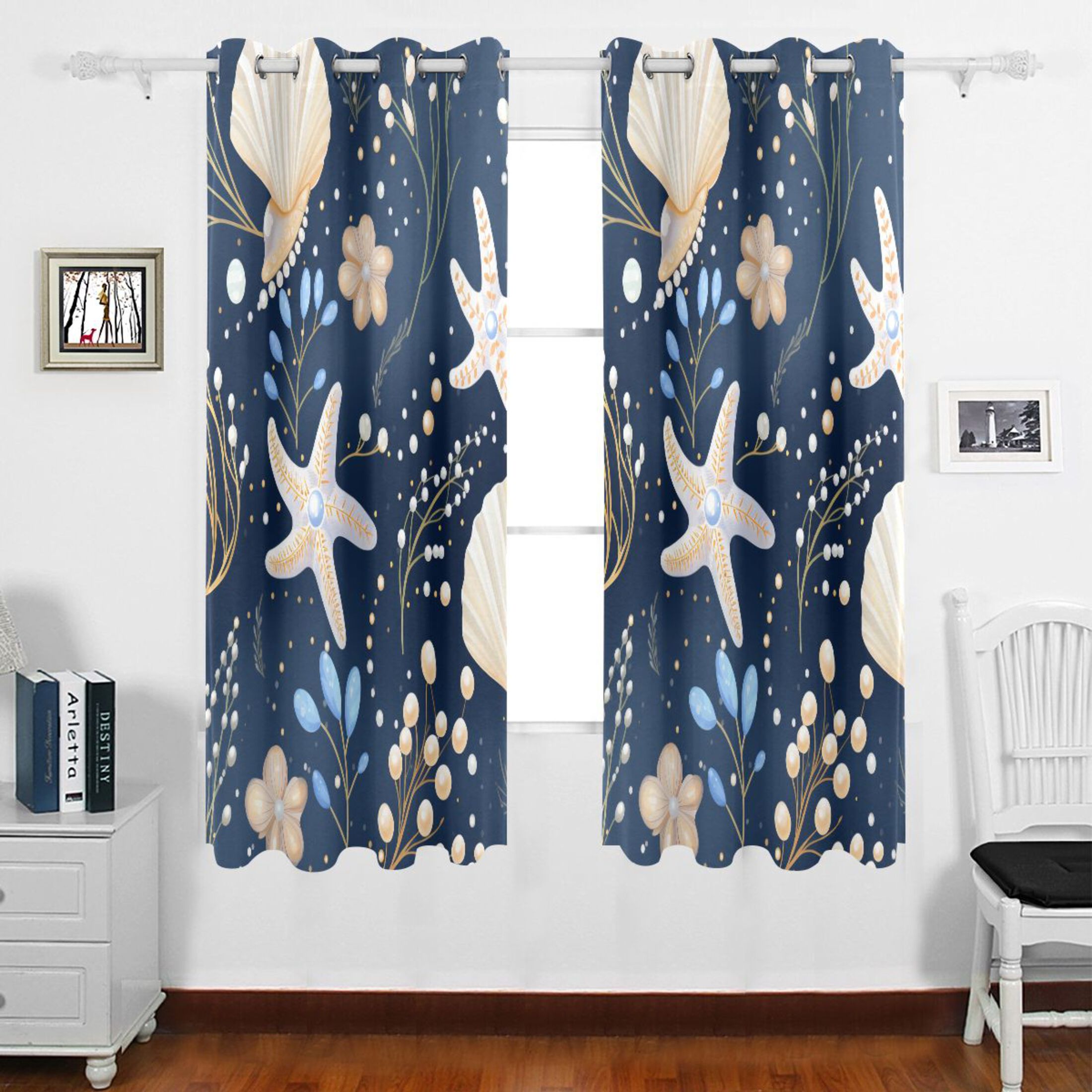 Seashells Seastars Grommet Blackout Curtains Thermal Insulated Window ...