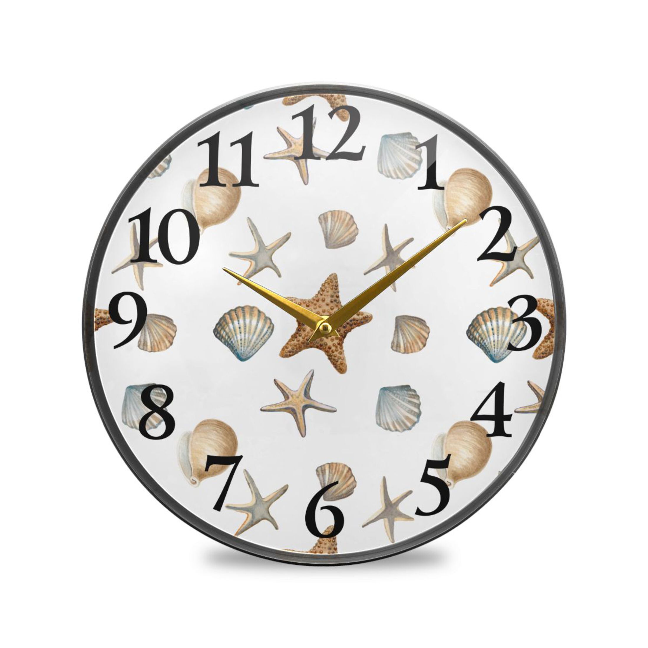 Seashells Seastars Wall Clocks Battery Operated 9.5 Inch Round Clock ...