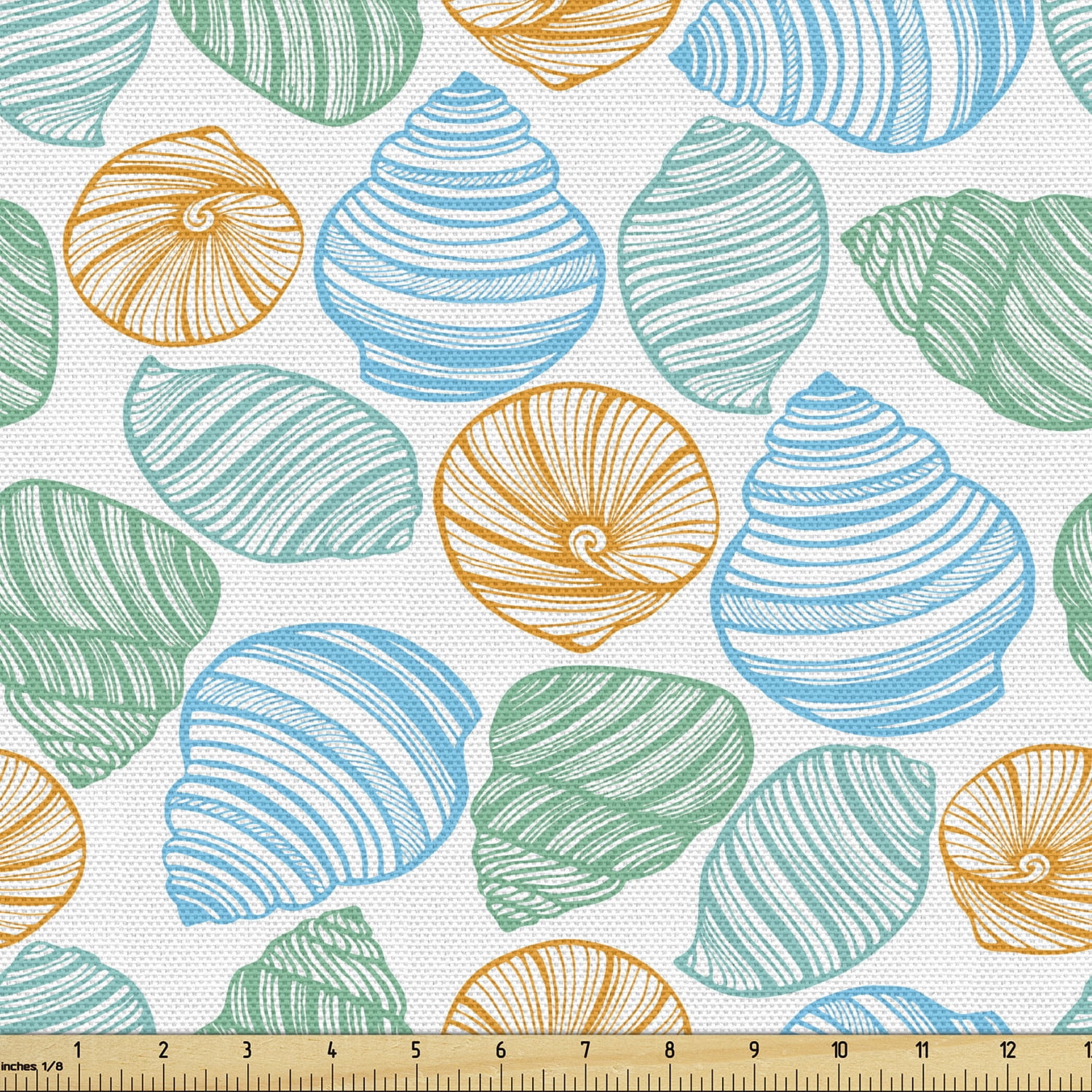 Ambesonne Seashells Fabric by the Yard Upholstery, Simplistic Nautical ...