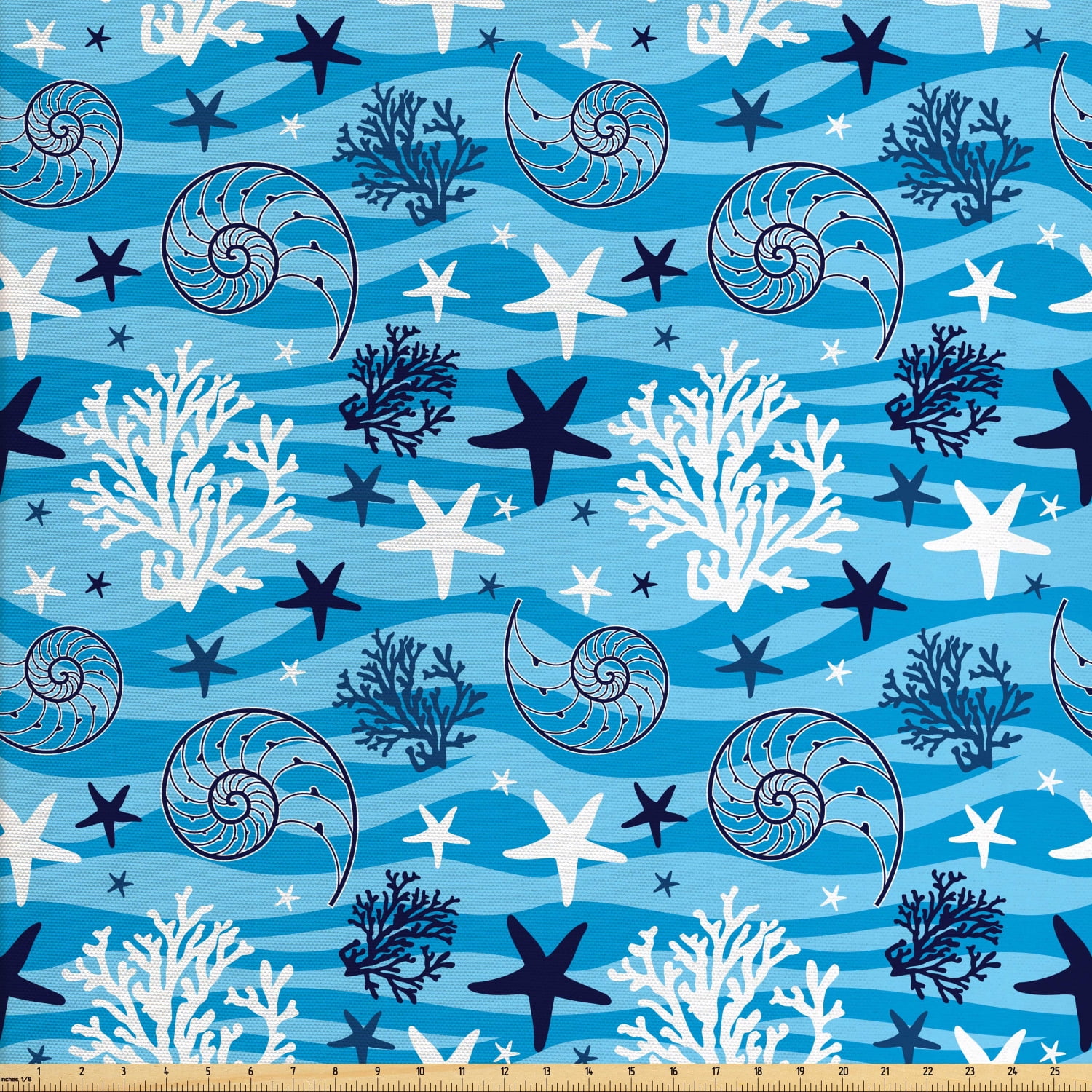 Ambesonne Underwater Fabric by the Yard Upholstery, Seashells Marine ...