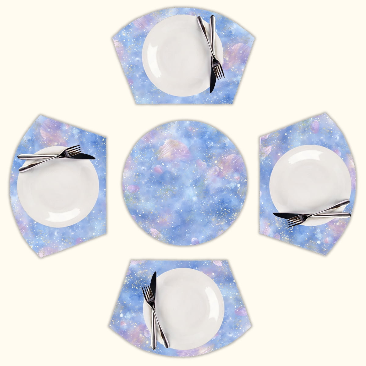 Seashells and Sparkles Pattern Round Table Placemats Set Of 5 Wedge ...